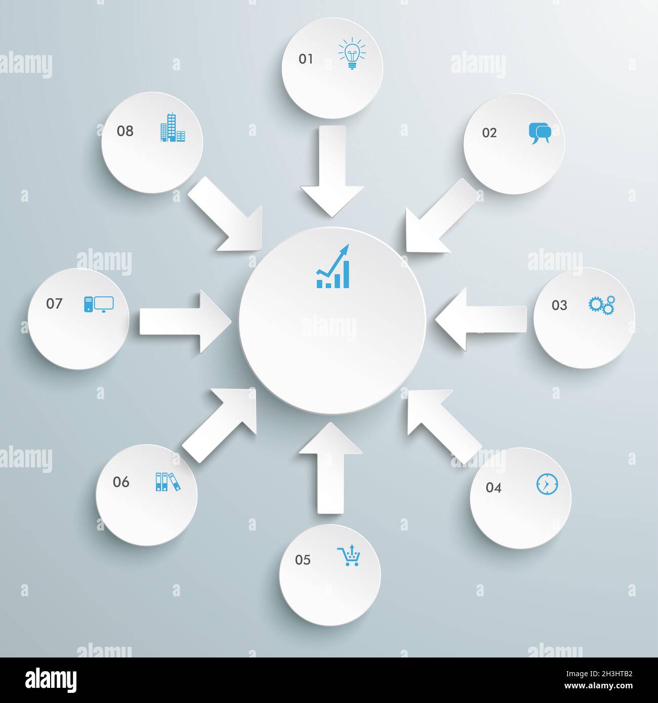 Circle Centre 8 Arrows Circles PiAd Stock Photo - Alamy