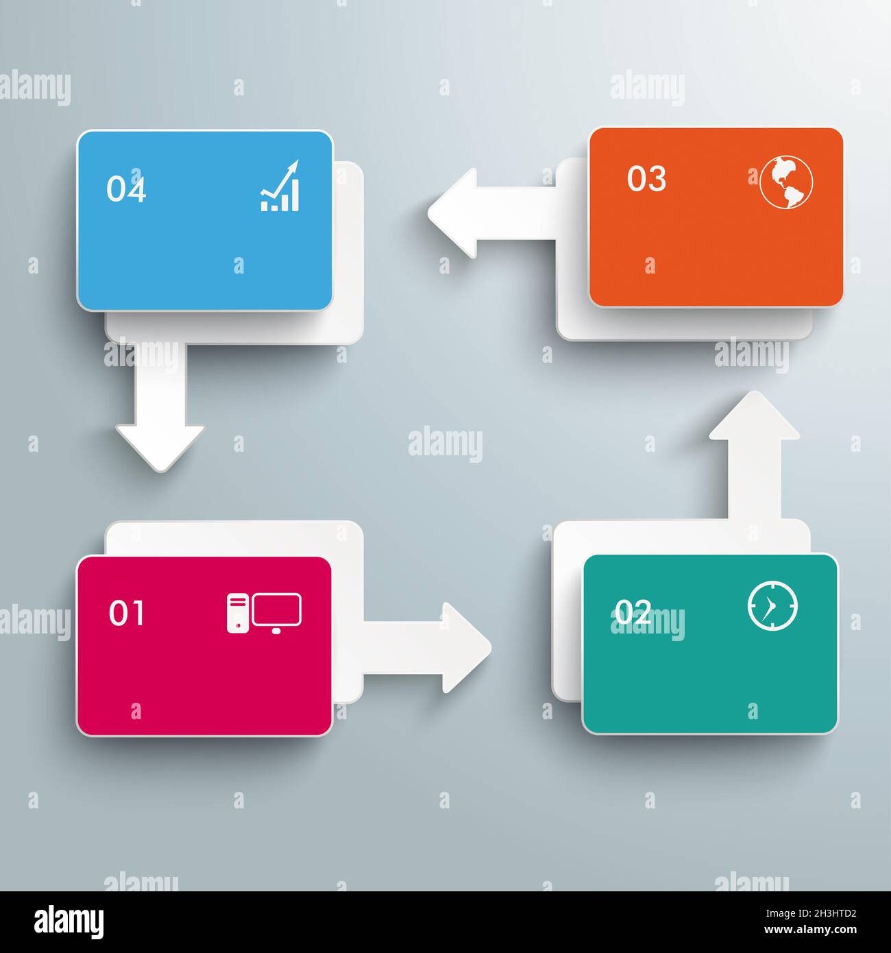 Colored Rectangles Arrows Cycle 4 Options PiAd Stock Photo - Alamy