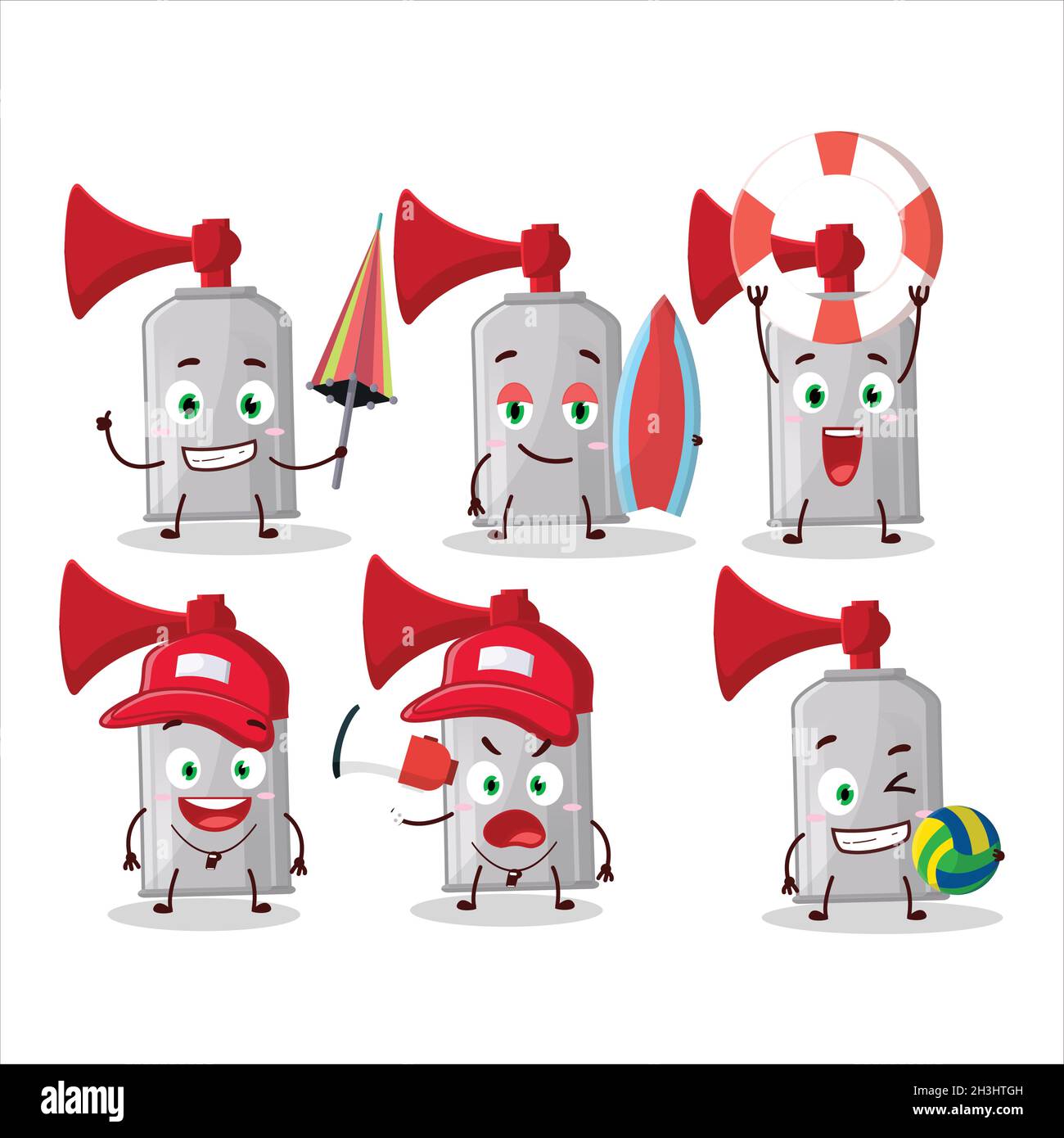 Happy Face air horn cartoon character playing on a beach. Vector ...