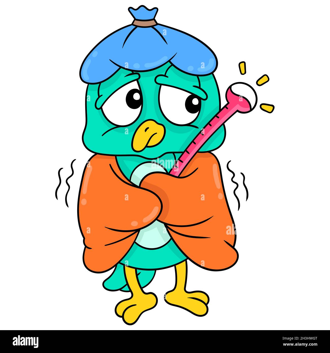 the little bird is shivering with cold due to illness with high body ...