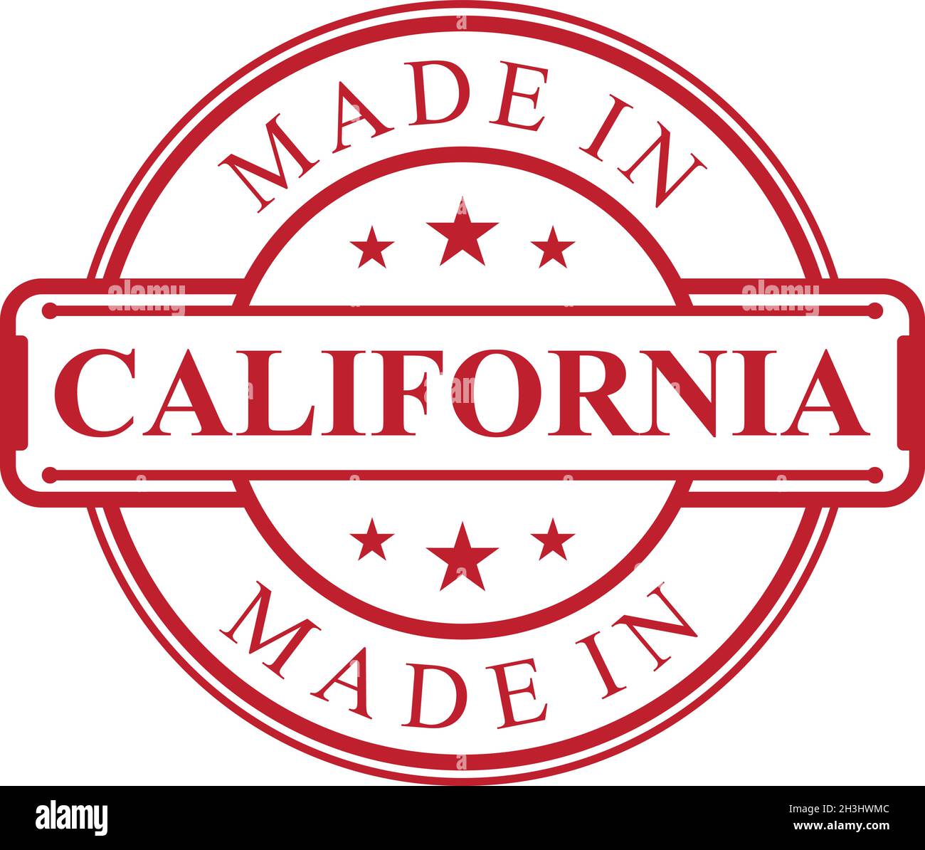 Made in California label icon with red color emblem on the white ...