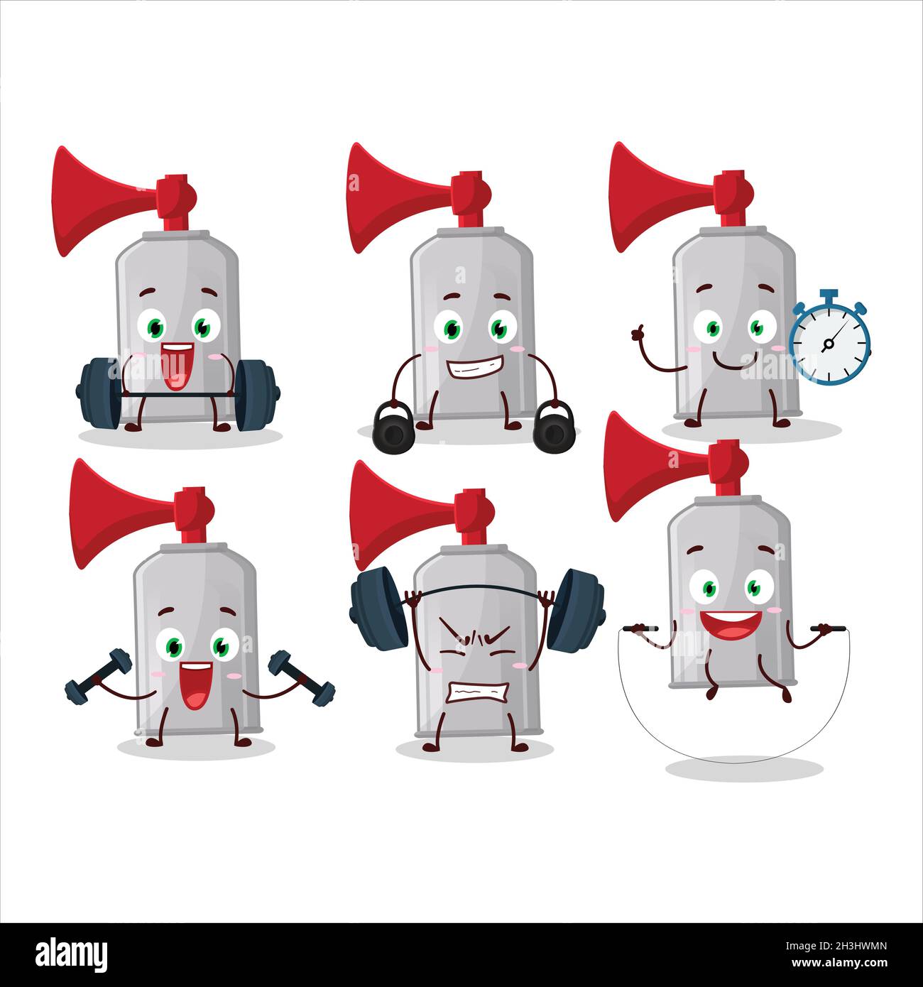 A healthy air horn cartoon style trying some tools on Fitness center ...