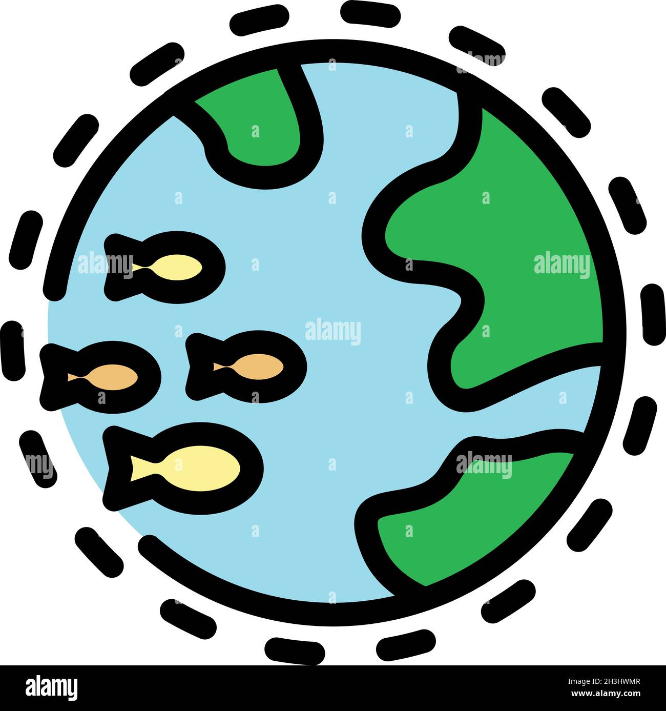 Global fish farm icon. Outline global fish farm vector icon color flat ...