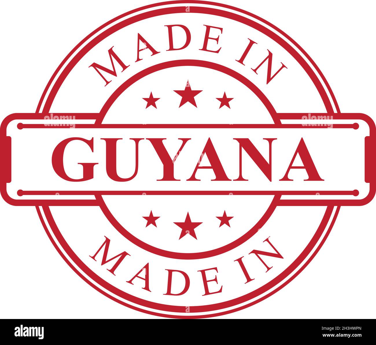 Made in Guyana label icon with red color emblem on the white background ...