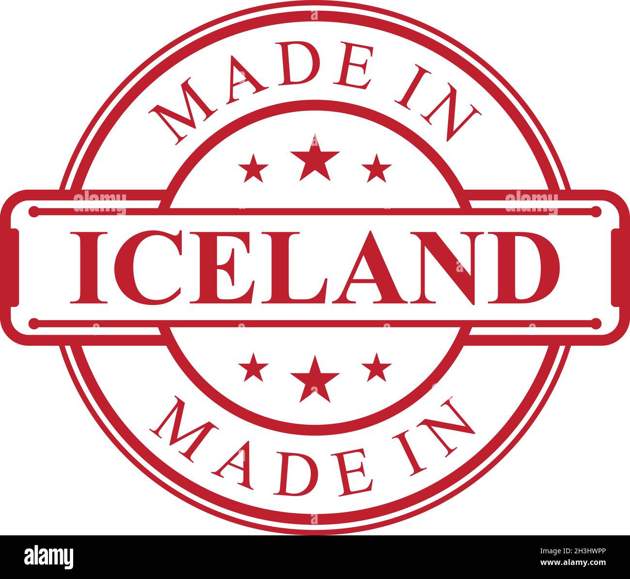 Made in Iceland label icon with red color emblem on the white ...