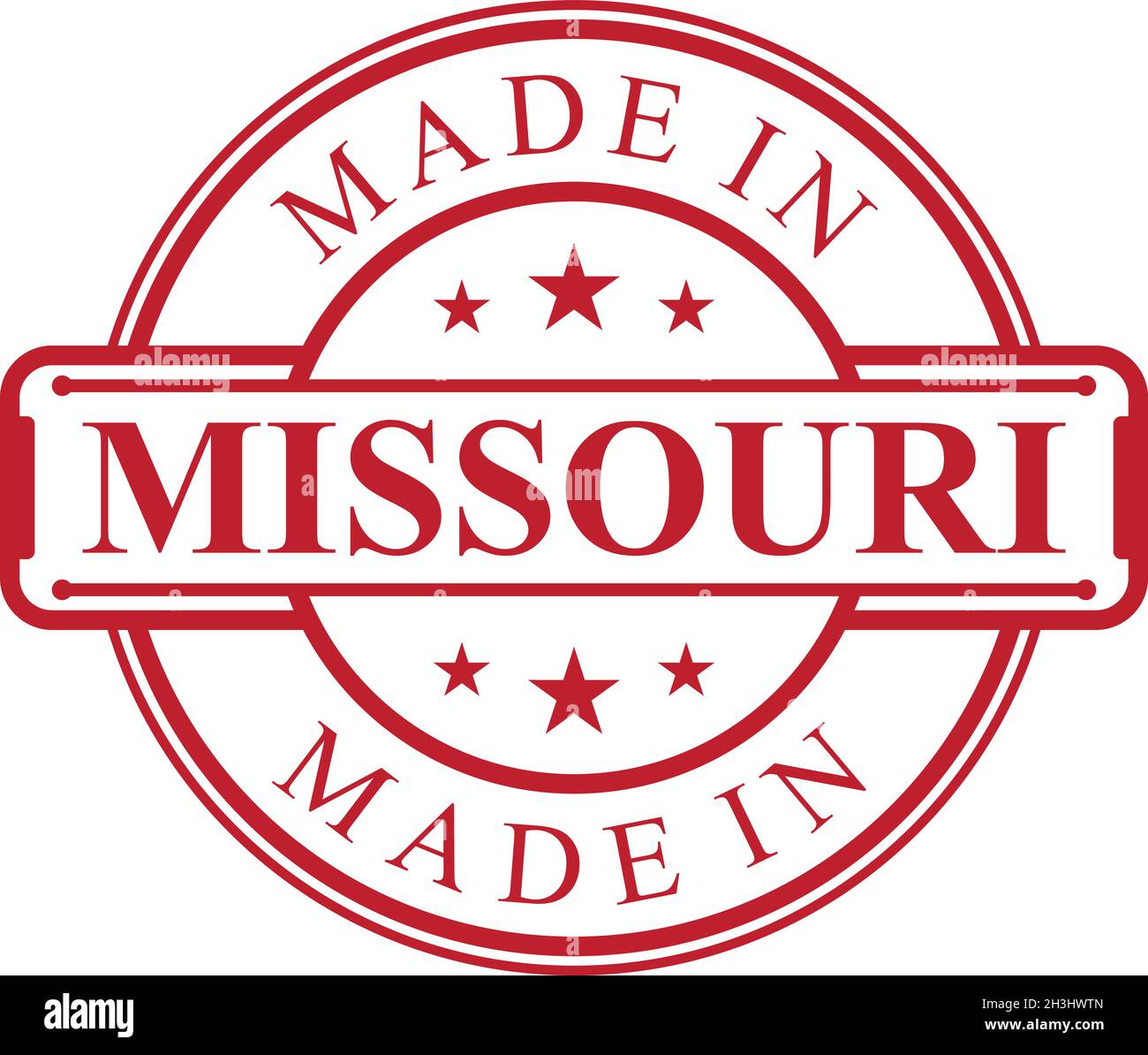 Made in Missouri label icon with red color emblem on the white ...