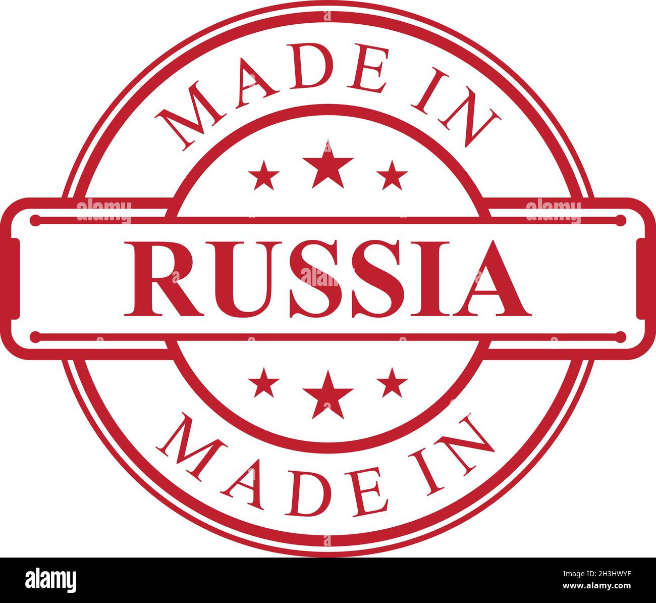 Made in Russia label icon with red color emblem on the white background ...