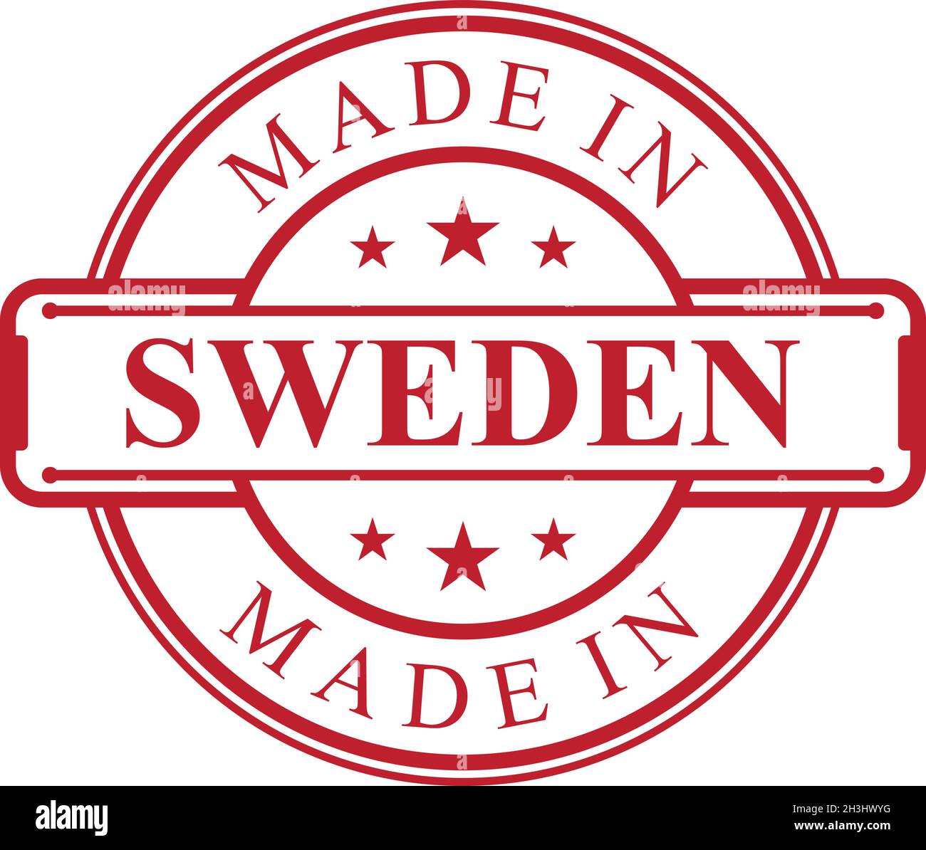 Made in Sweden label icon with red color emblem on the white background ...