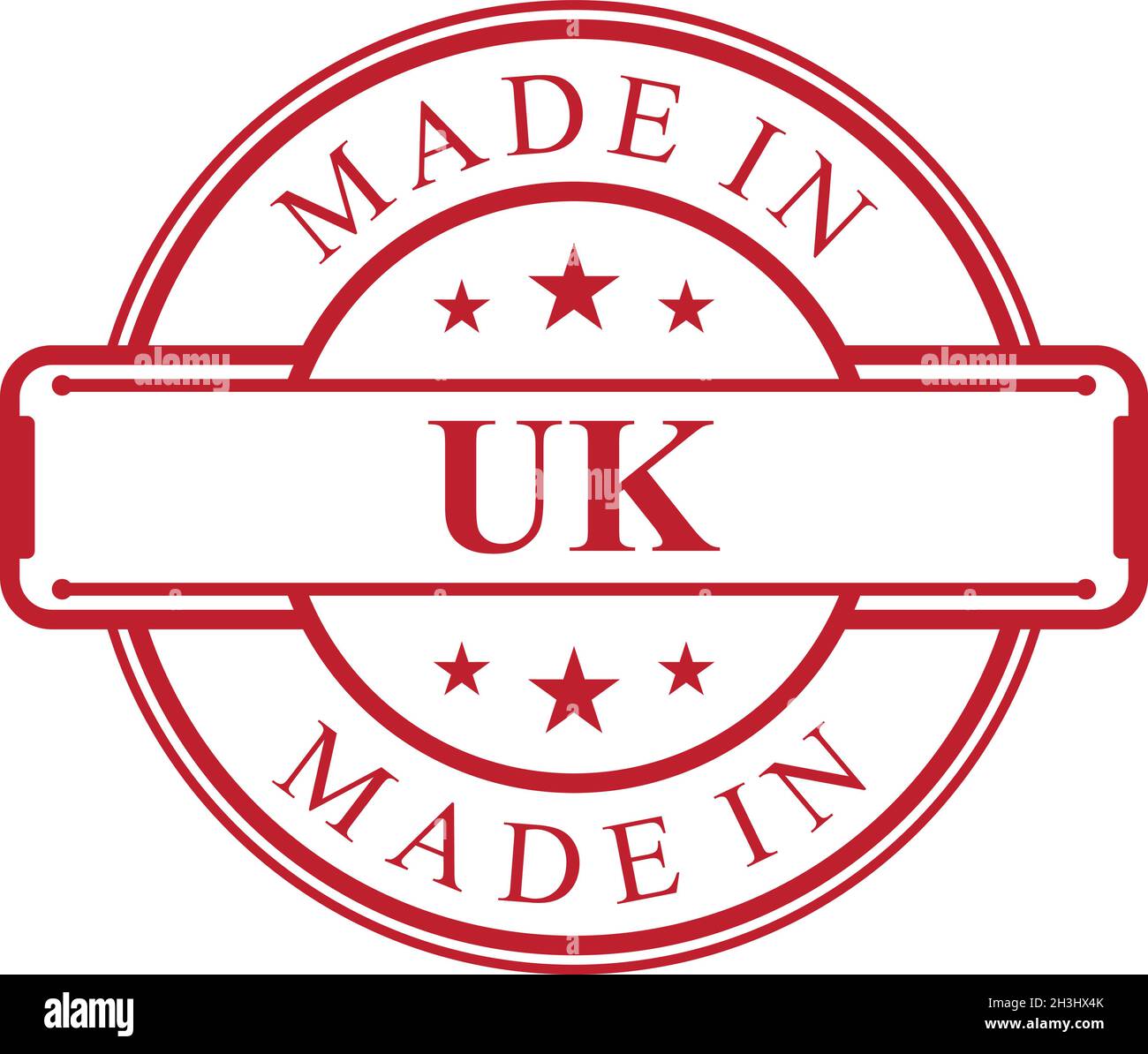 Made in UK label icon with red color emblem on the white background ...