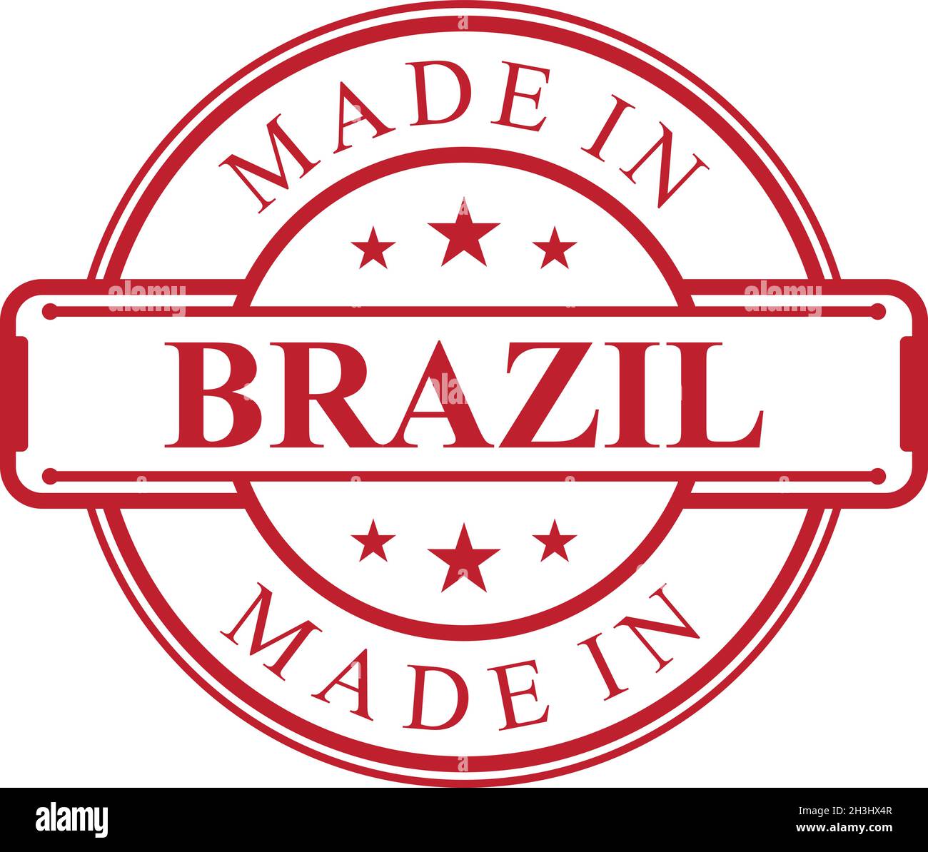 Made in Brazil label icon with red color emblem on the white background ...