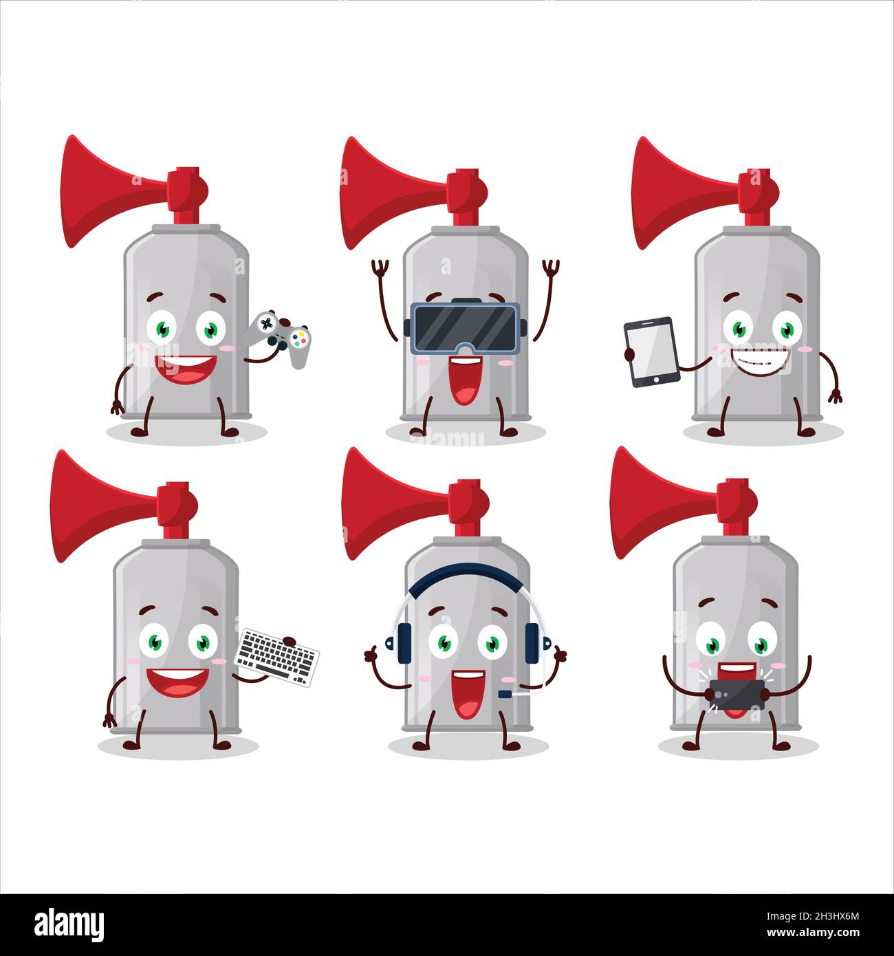 Air horn cartoon character are playing games with various cute ...
