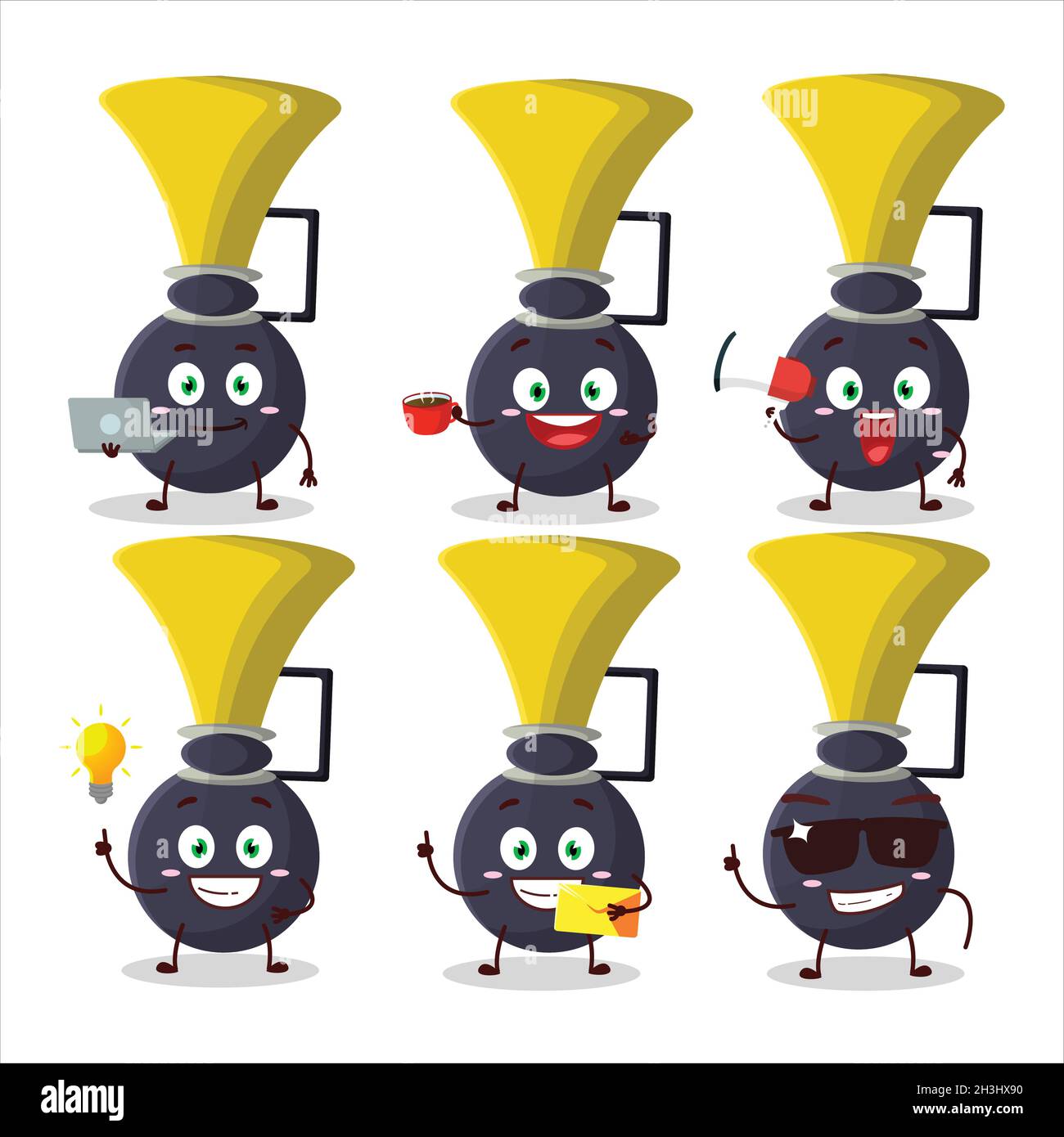 Bicycle air horn cartoon character with various types of business ...