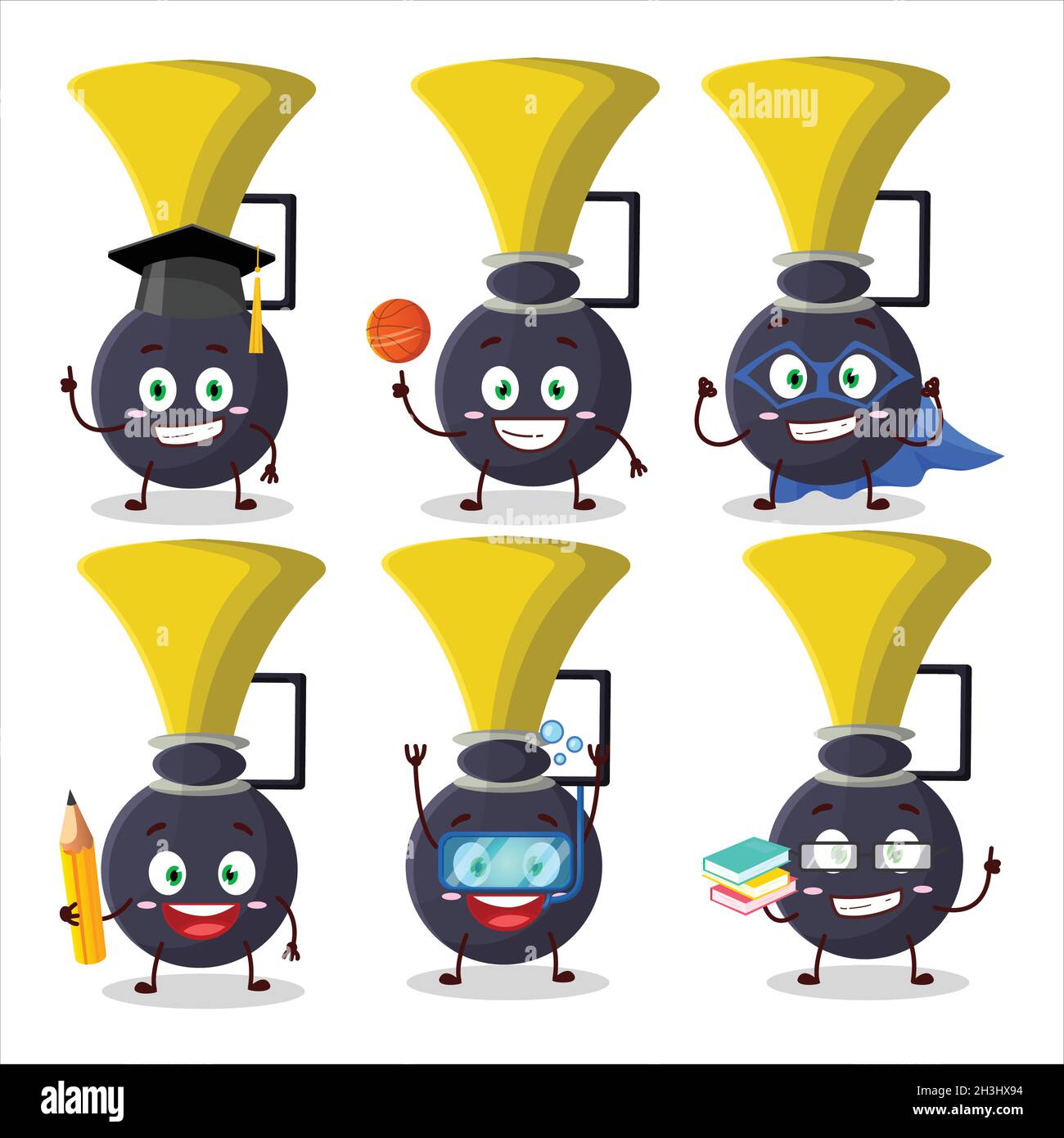 School student of Bicycle air horn cartoon character with various ...