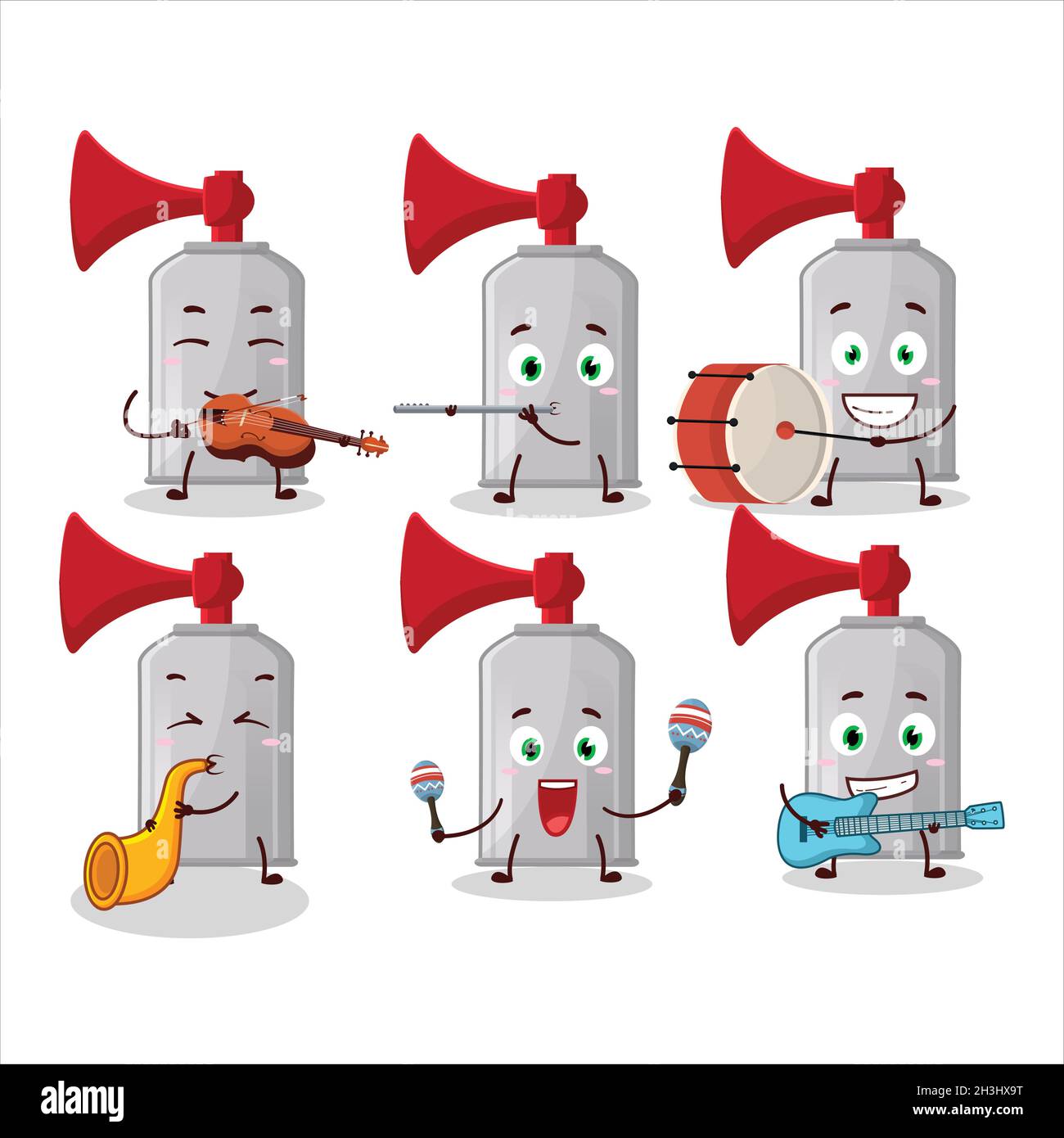 Cartoon character of air horn playing some musical instruments. Vector ...