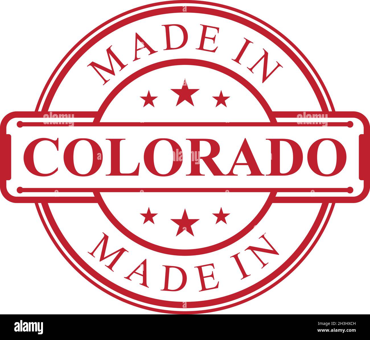 Made in Colorado label icon with red color emblem on the white ...