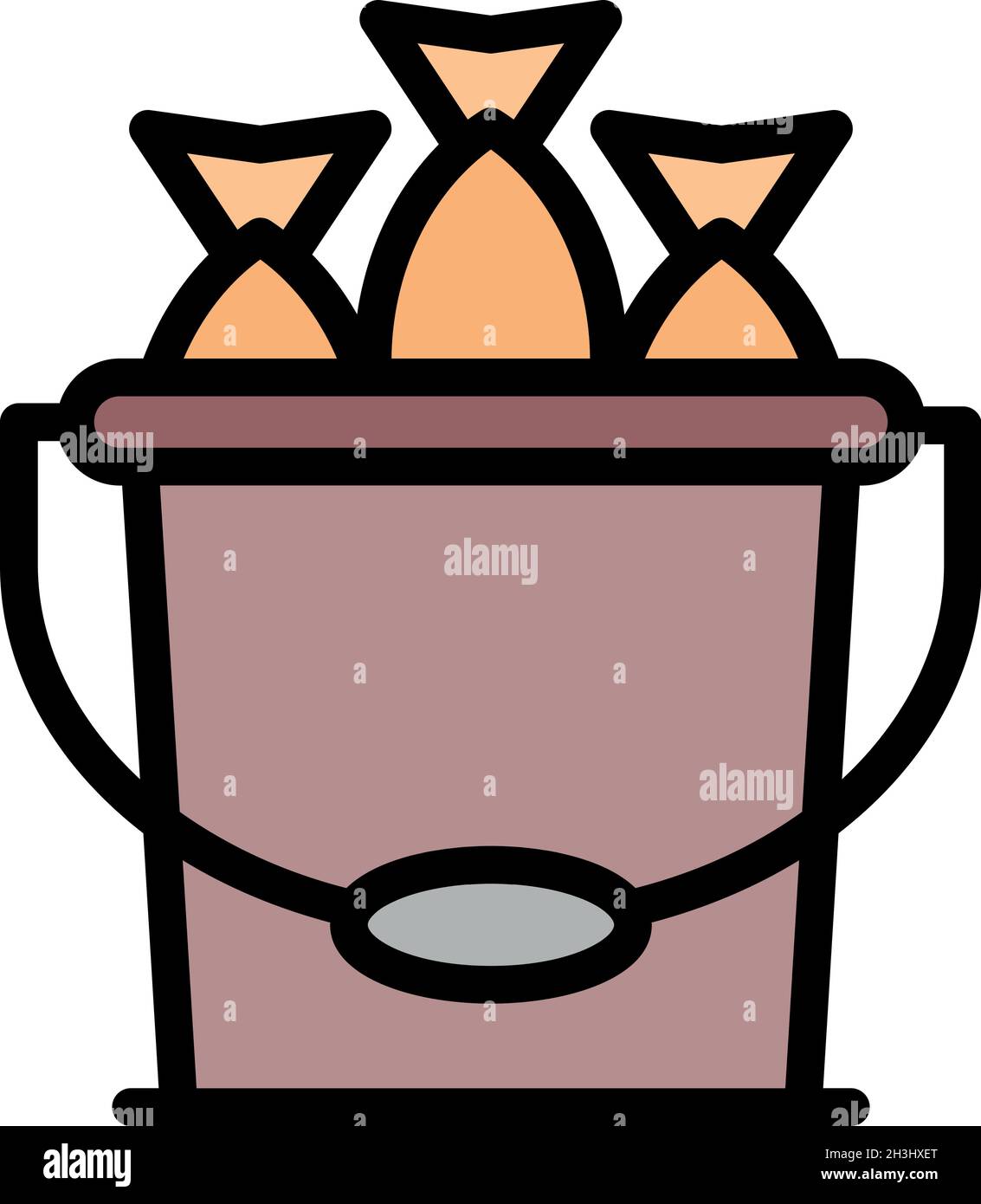 Full fish bucket icon. Outline full fish bucket vector icon color flat ...