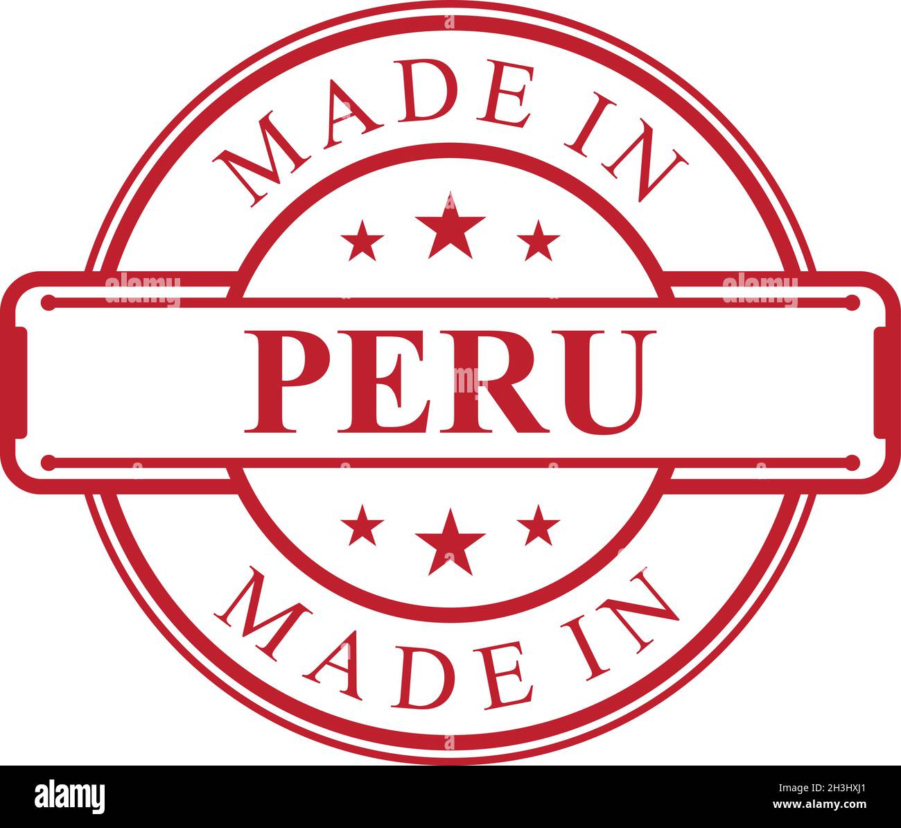 Made in Peru label icon with red color emblem on the white background ...