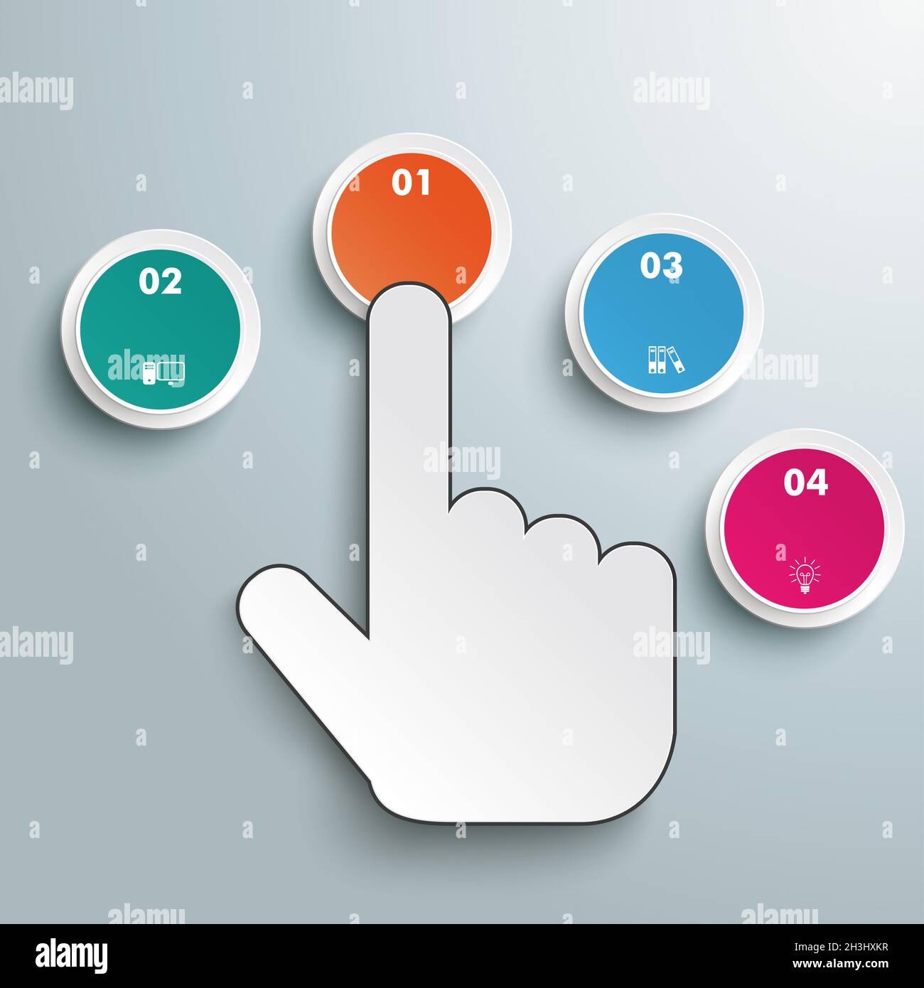 Click Hand Push Buttons 4 Options PiAd Stock Photo - Alamy