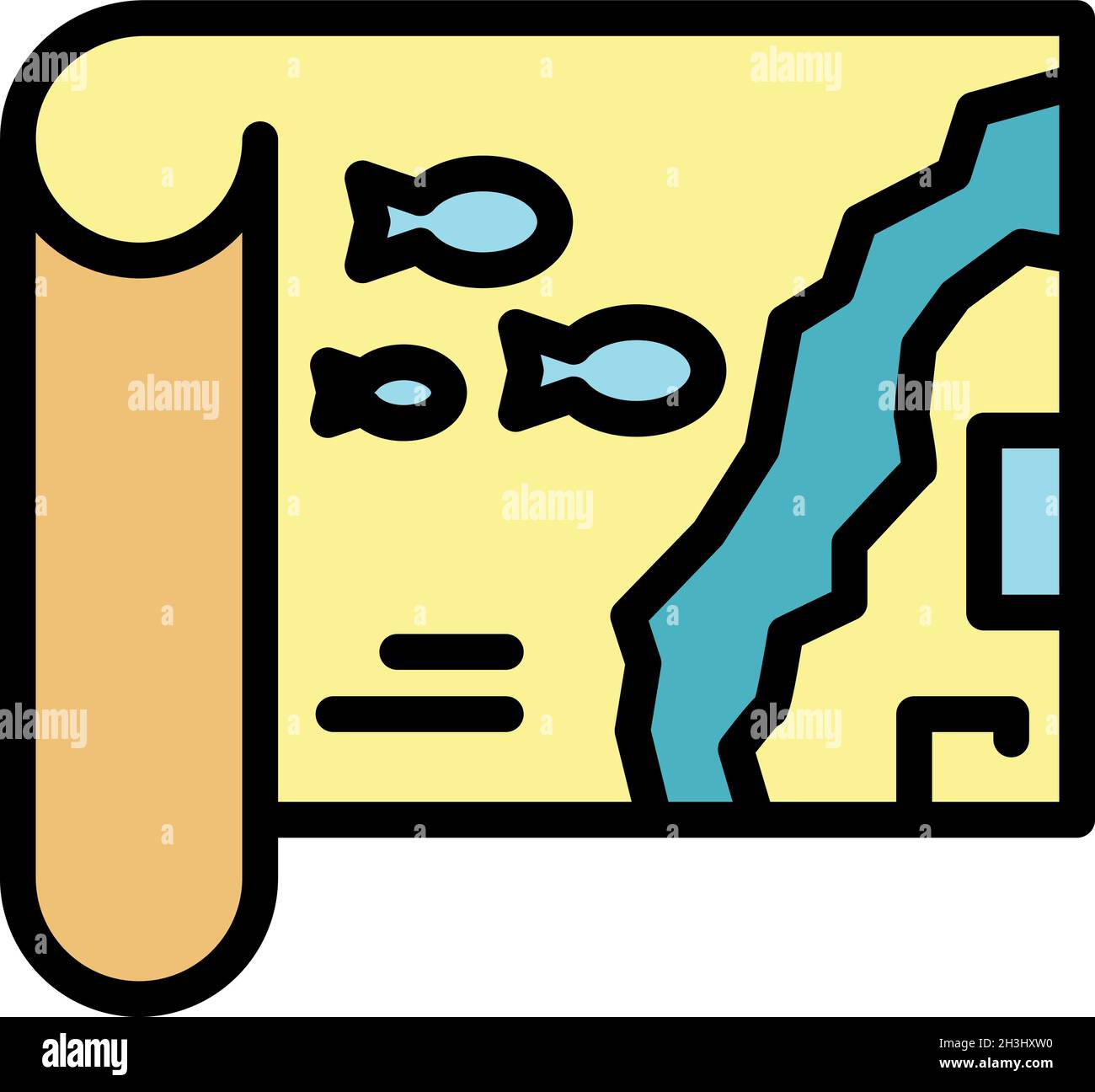 Paper fish map icon. Outline paper fish map vector icon color flat ...