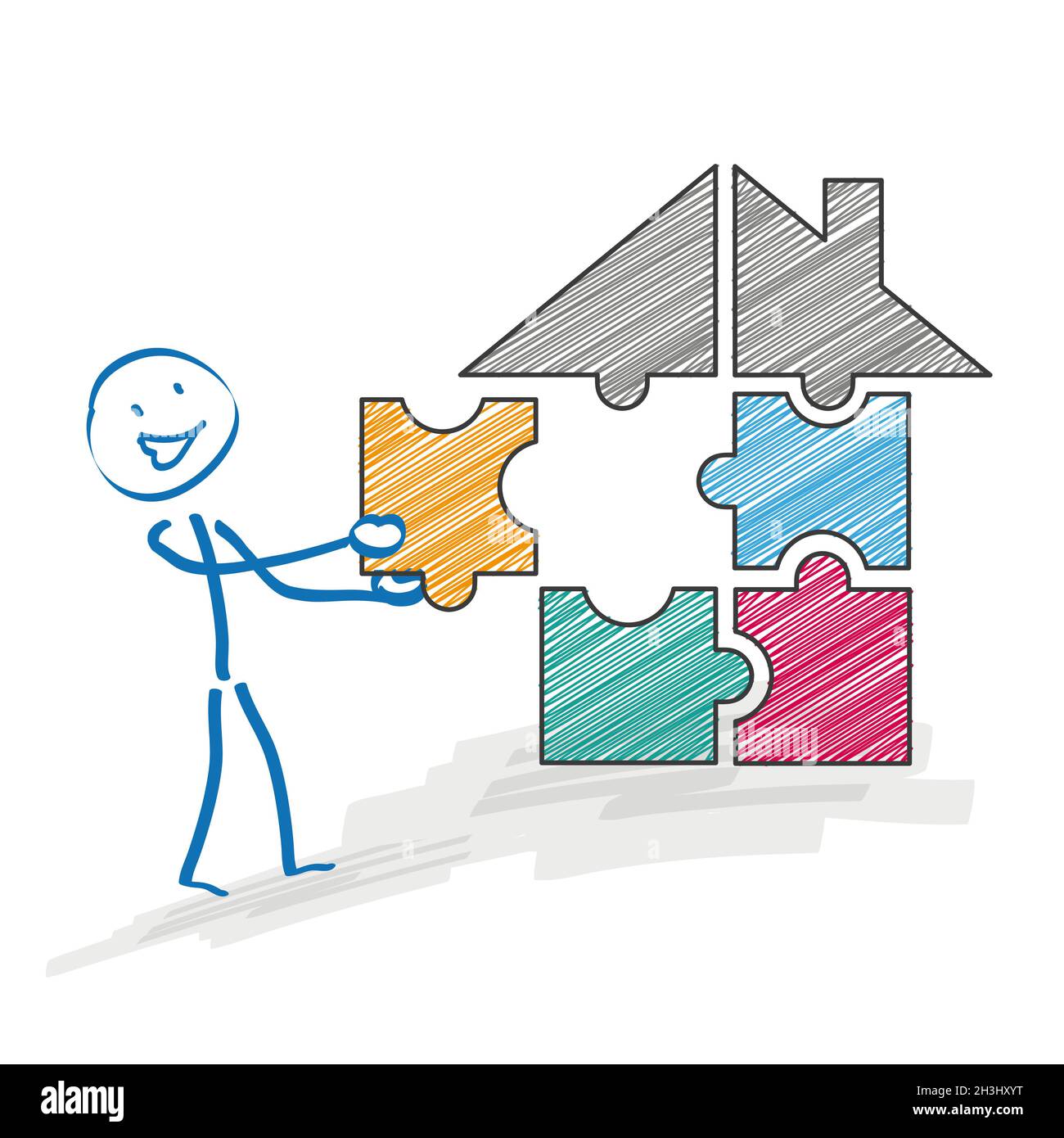 Stickman Puzzle House Stock Photo - Alamy