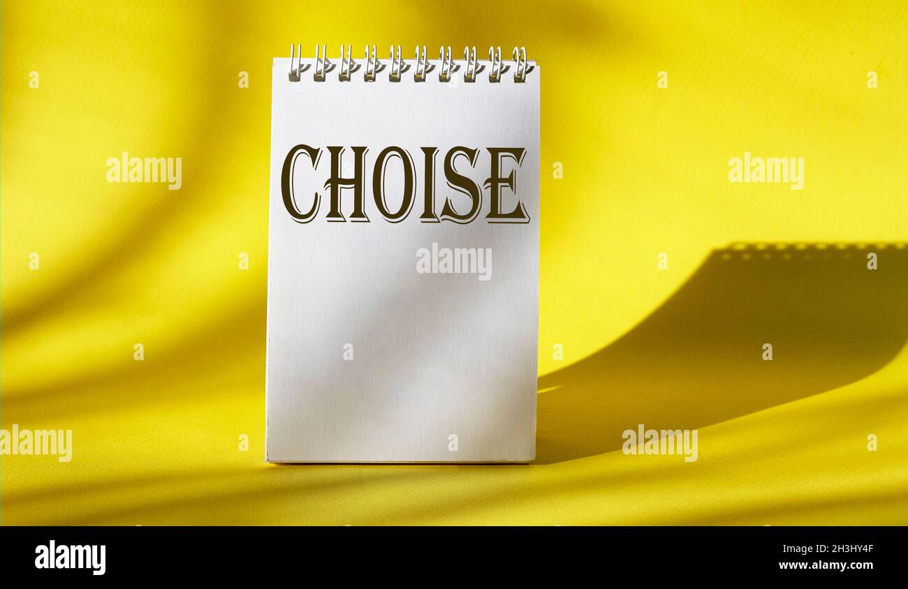 The word Choice written on white calendar and yellow background Stock ...