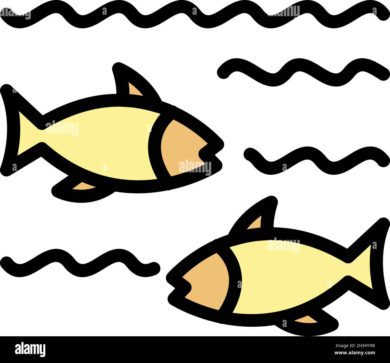 Fish in lake icon. Outline fish in lake vector icon color flat isolated ...