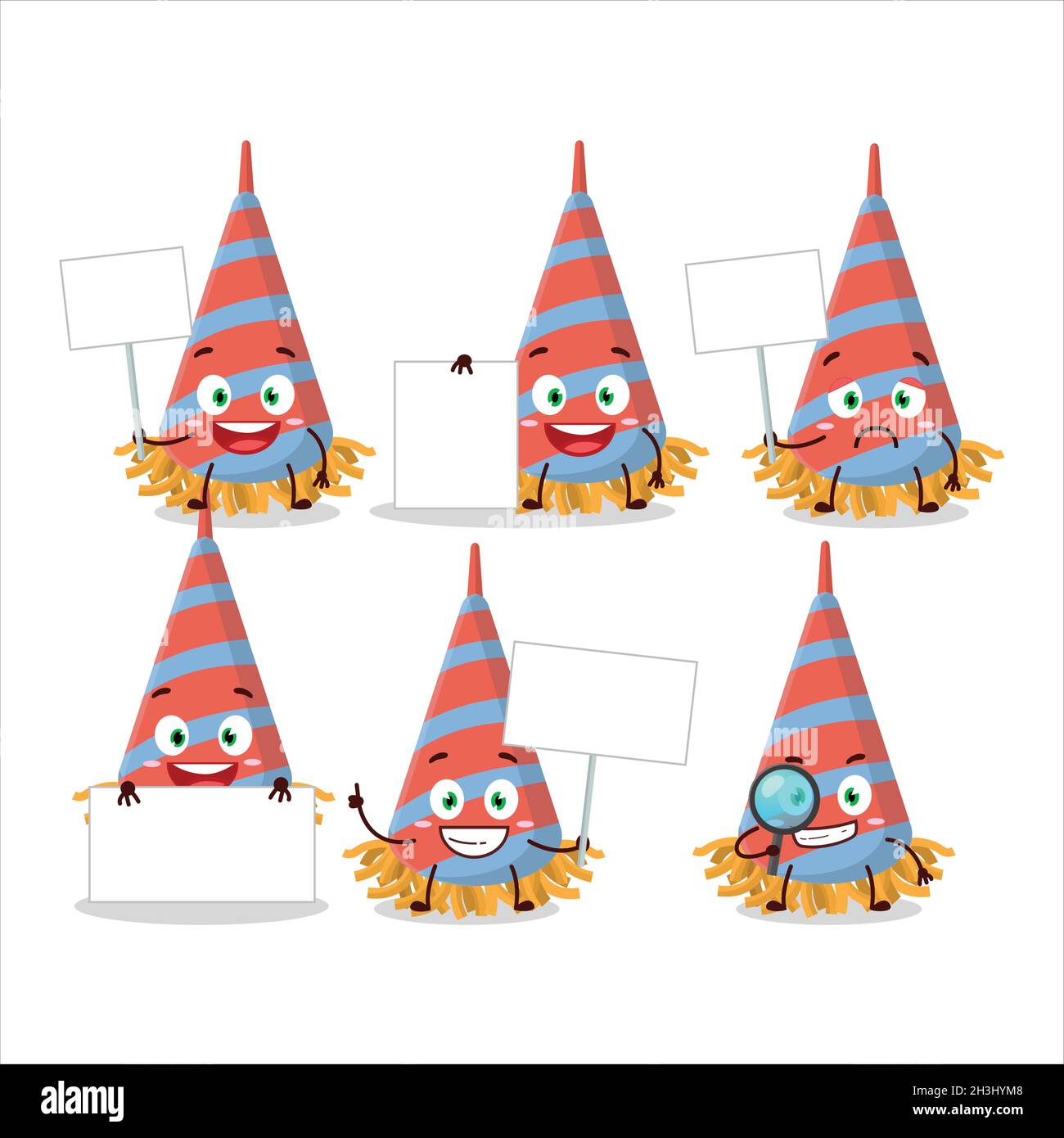 Confetti trumpet cartoon character bring information board. Vector ...