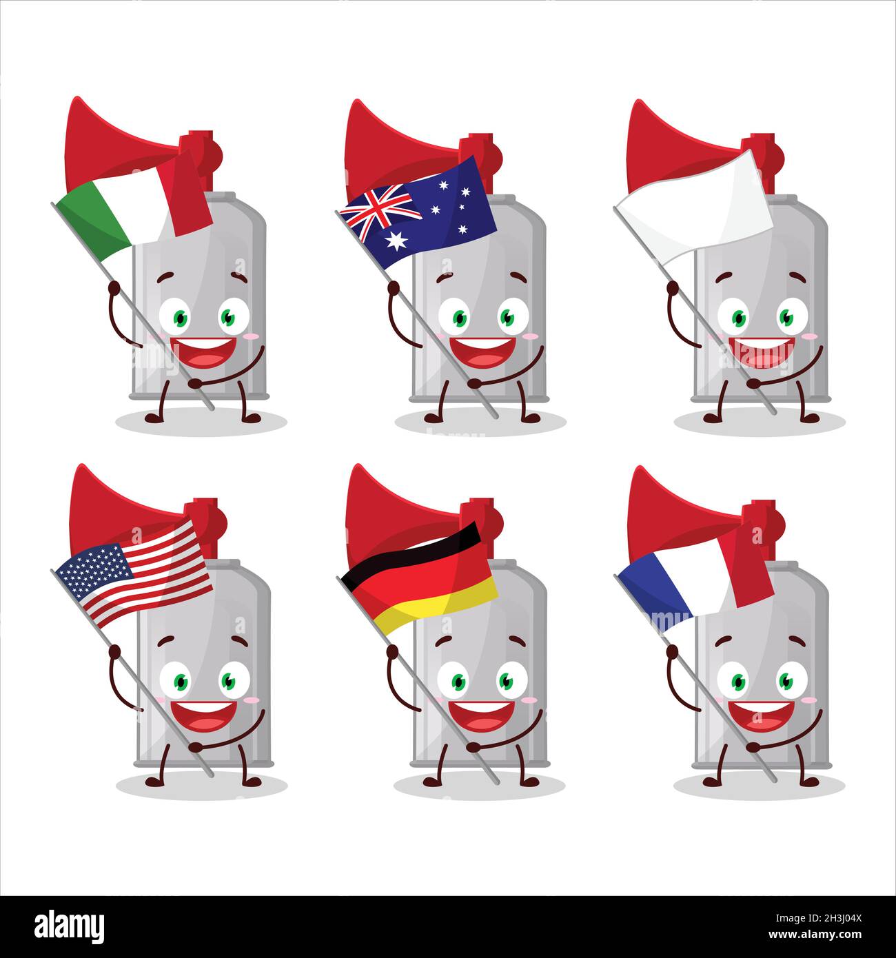 Air Horn Cartoon Character Bring The Flags Of Various Countries Vector