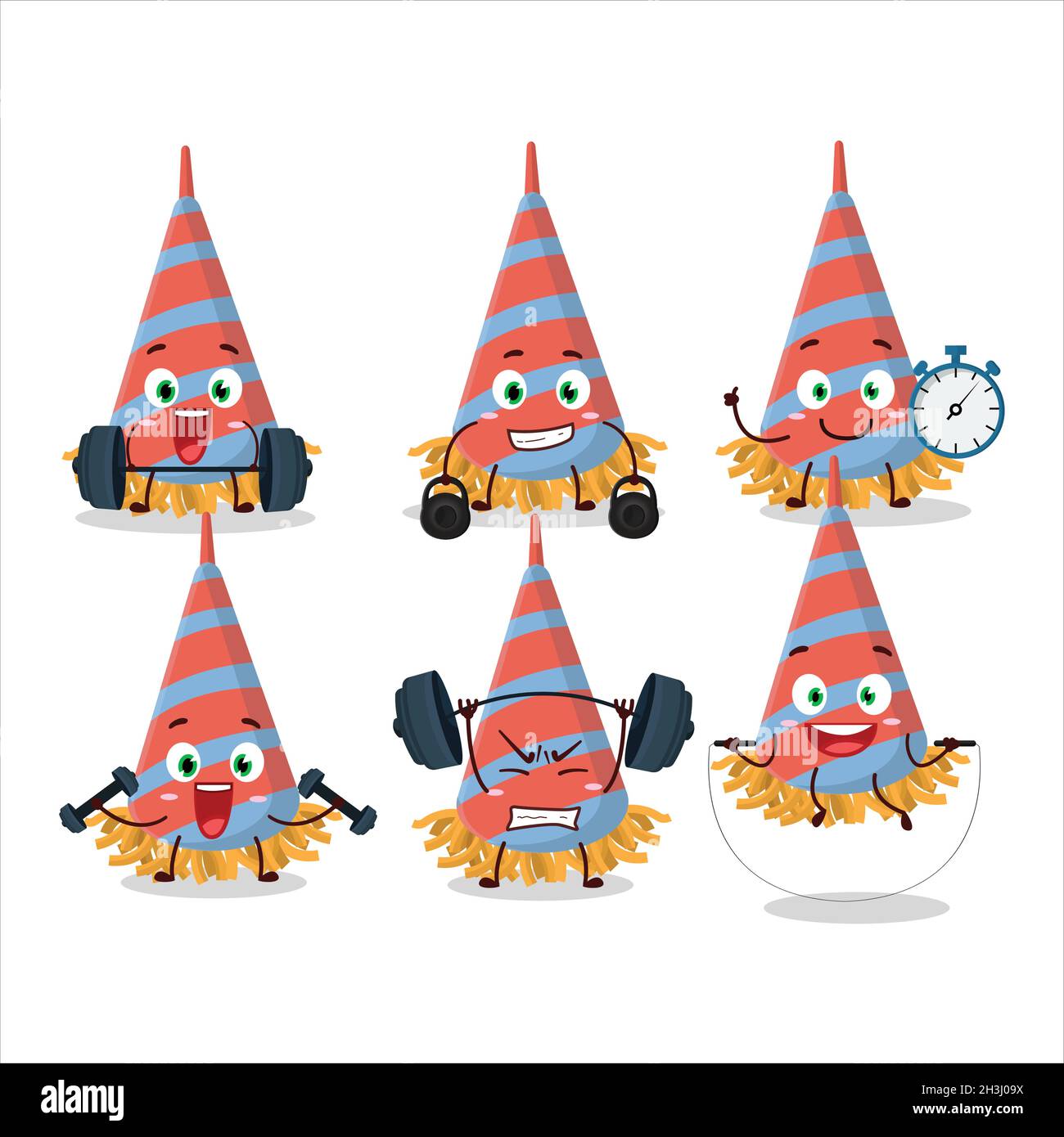 A healthy confetti trumpet cartoon style trying some tools on Fitness ...