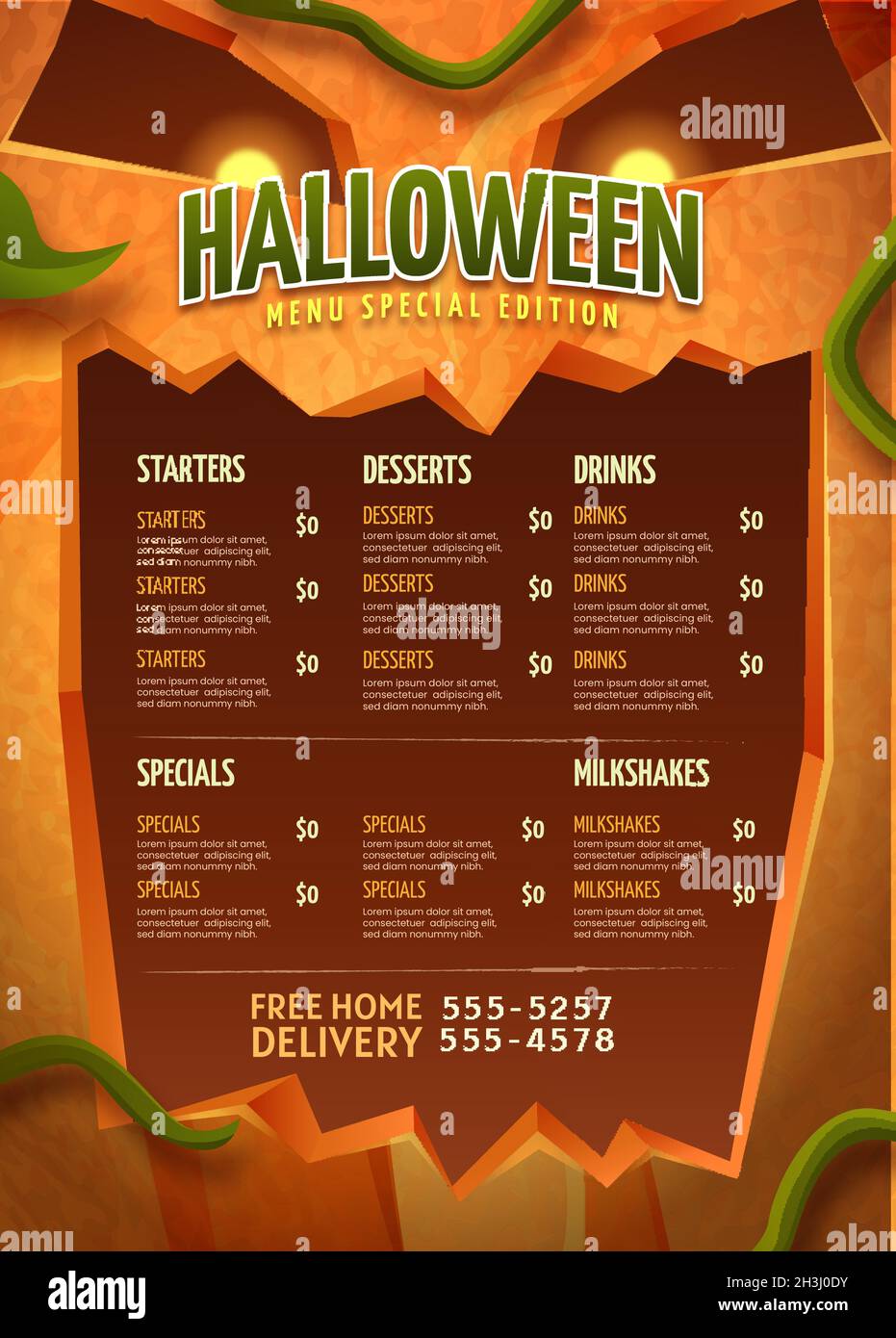 realistic halloween menu template vector design illustration Stock ...