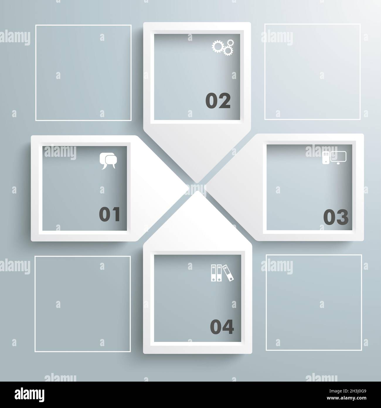 Paper Infographic Arrowframes Cross 4 Squares PiAd Stock Photo - Alamy