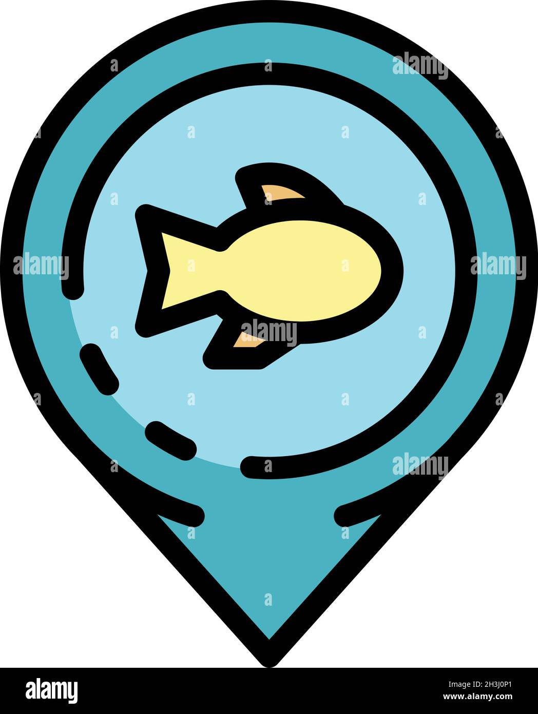 Fish map pin icon. Outline fish map pin vector icon color flat isolated ...