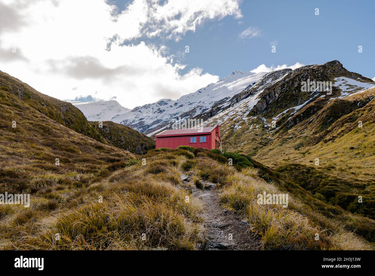 Liverpool Hut in the Matukituki Valley in Mt. Aspiring National Park ...