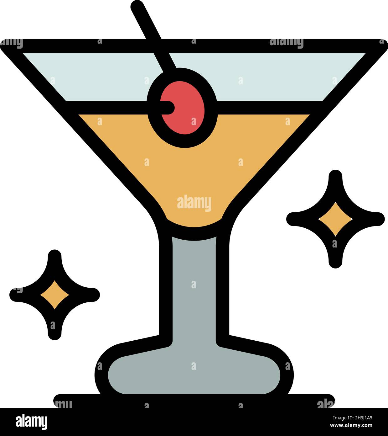 Martini in a glass icon. Outline martini in a glass vector icon color ...