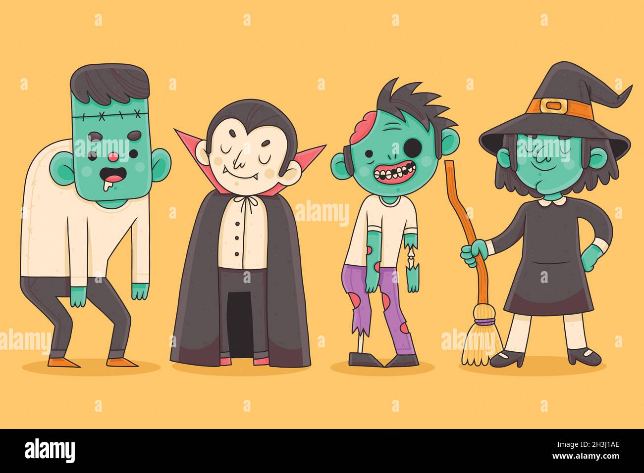 hand drawn halloween characters collection Stock Vector Image & Art - Alamy