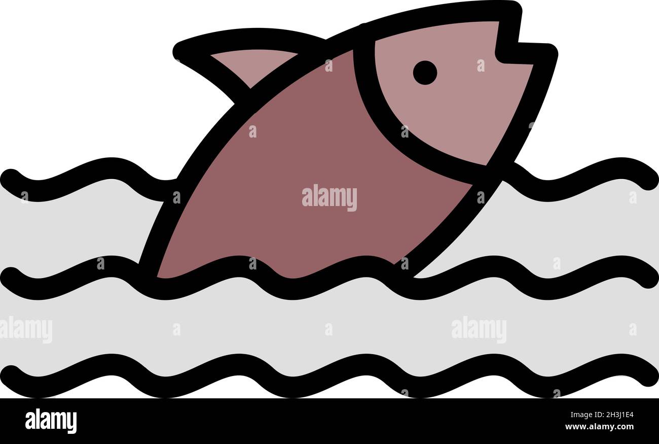 Lake fish farm icon. Outline lake fish farm vector icon color flat ...