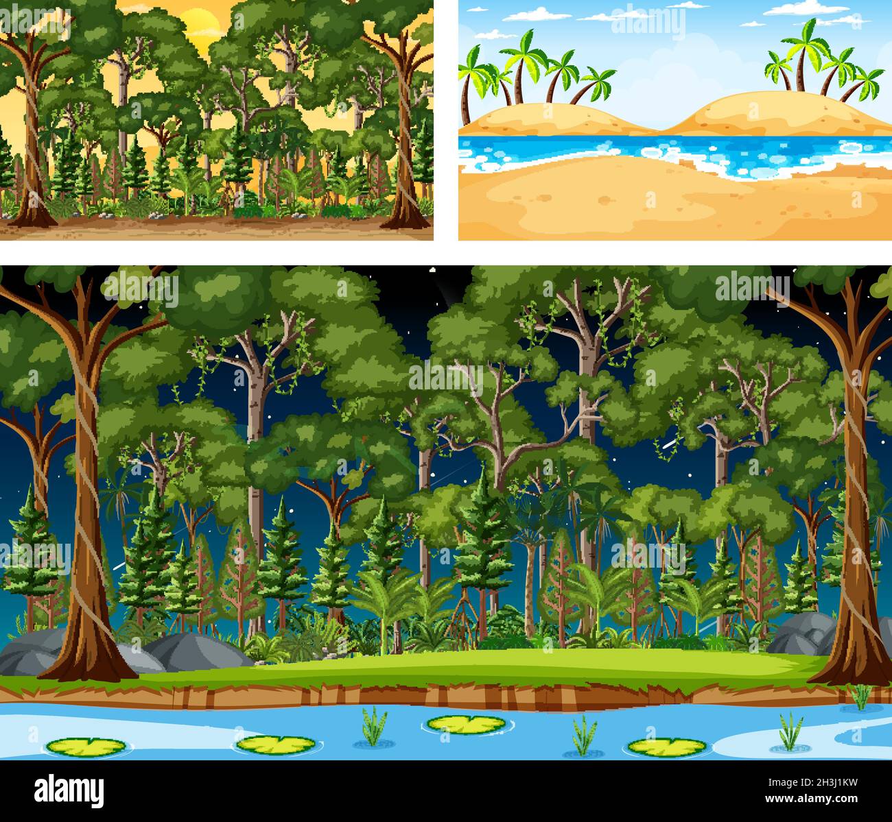 Set of different nature landscape scenes illustration Stock Vector ...