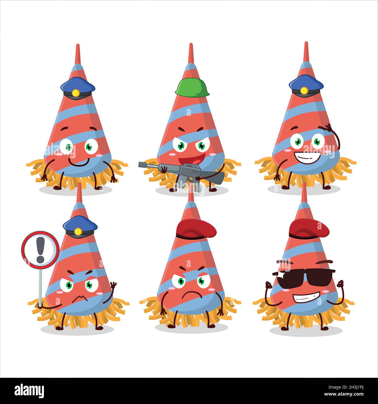 A dedicated Police officer of confetti trumpet mascot design style ...