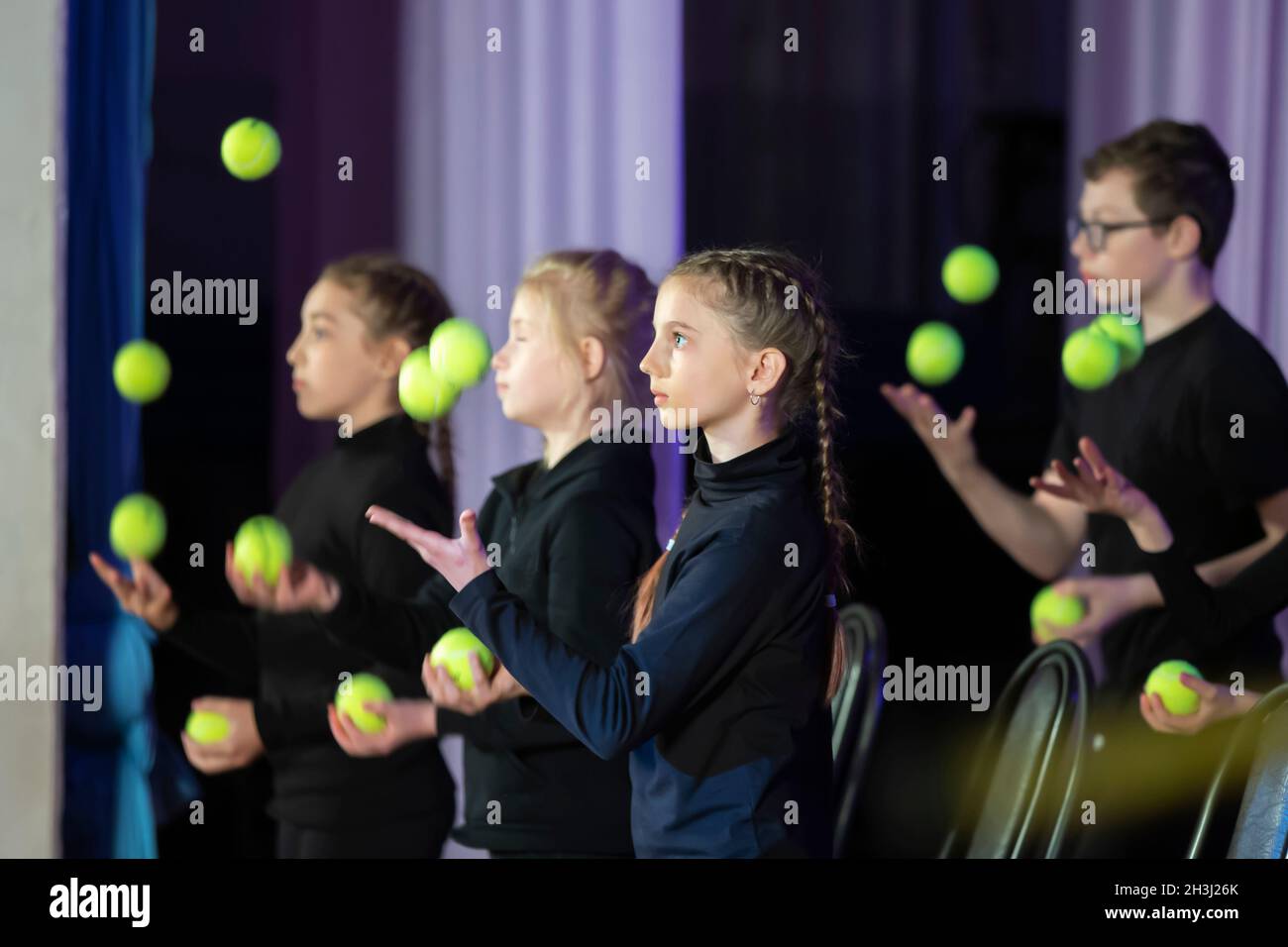 A group of children are juggling balls. The circus art of juggling ...