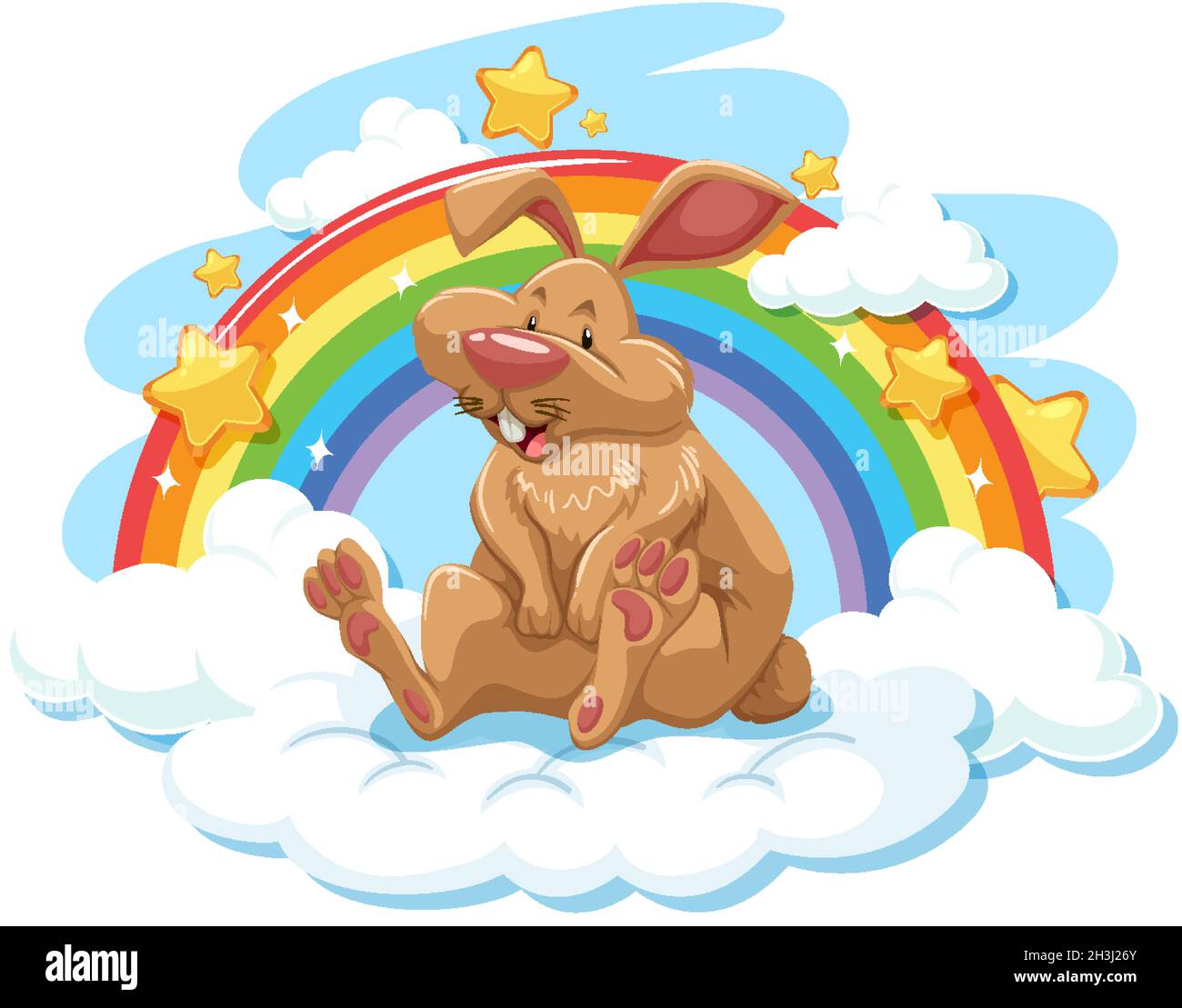 Cute rabbit on the cloud with rainbow illustration Stock Vector Image ...