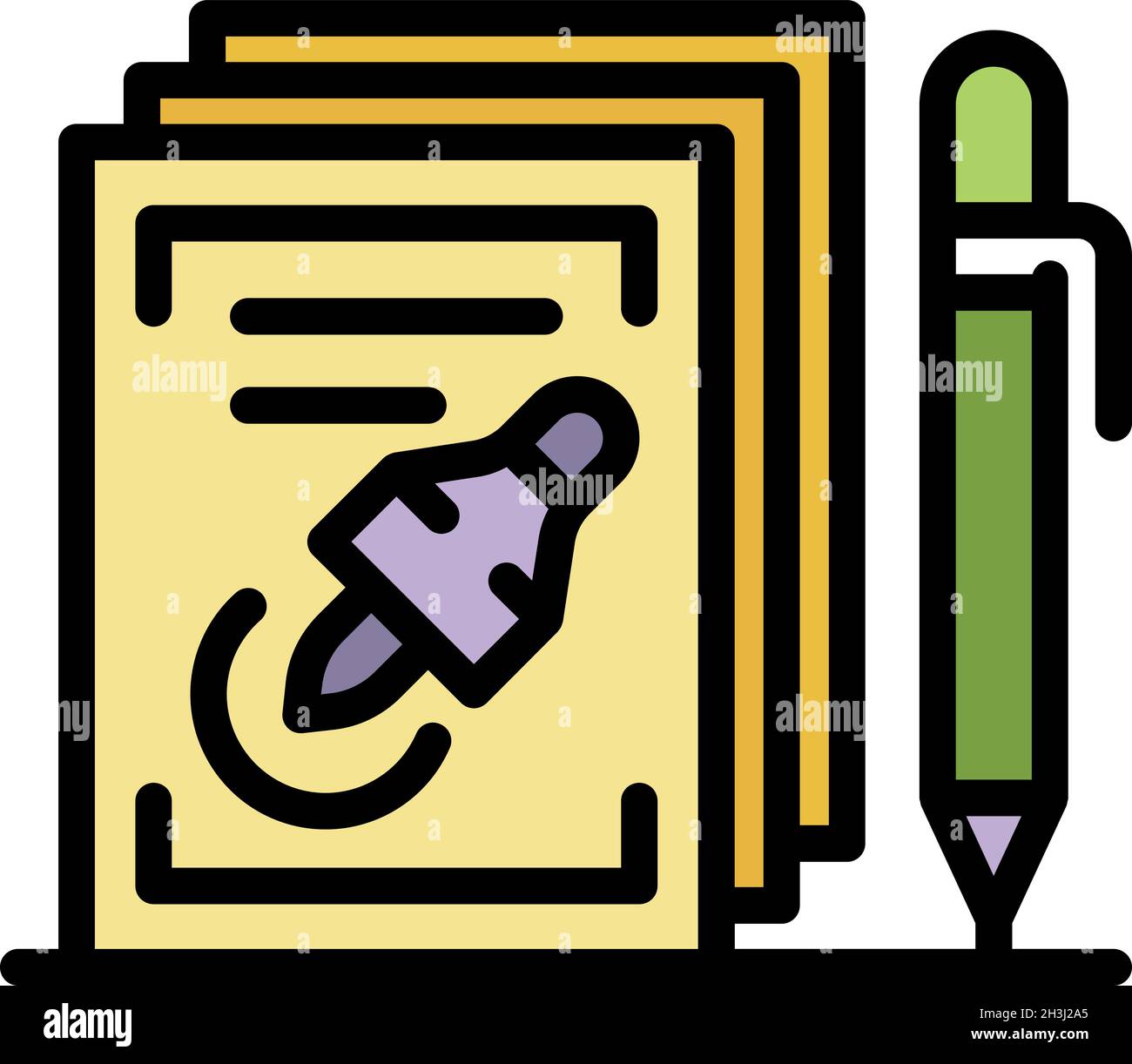 Notary pen document icon. Outline notary pen document vector icon color ...