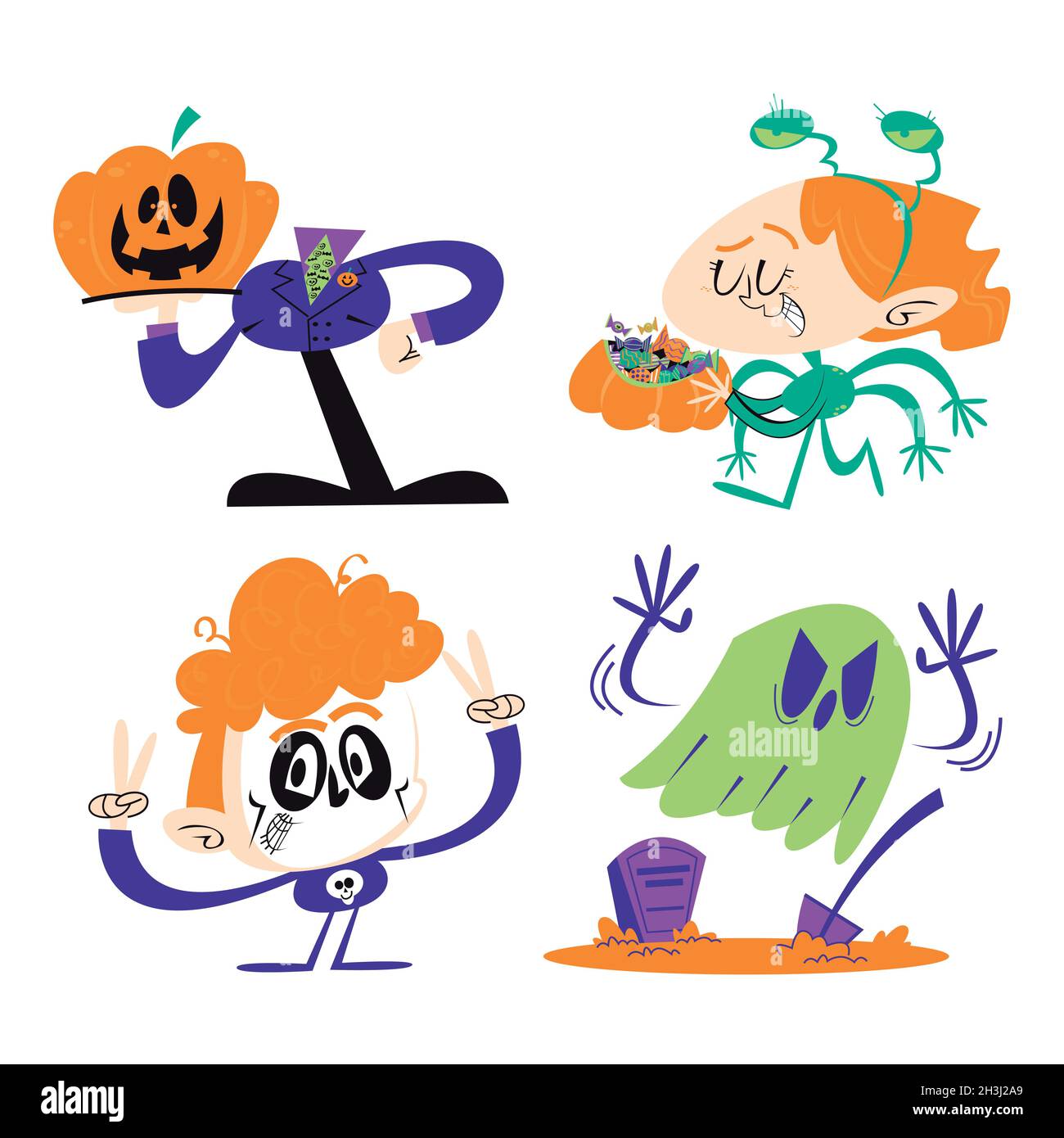 retro cartoon halloween stickers vector design illustration Stock ...