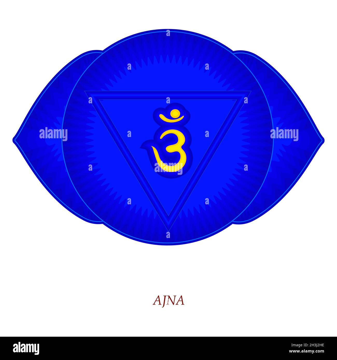 The sixth chakra is Ajna. Third eye chakra with Hindu Sanskrit. Blue is ...