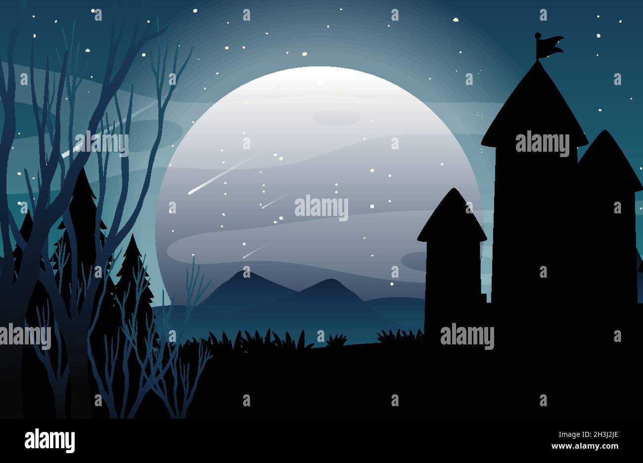Spooky night background with full moon illustration Stock Vector Image ...