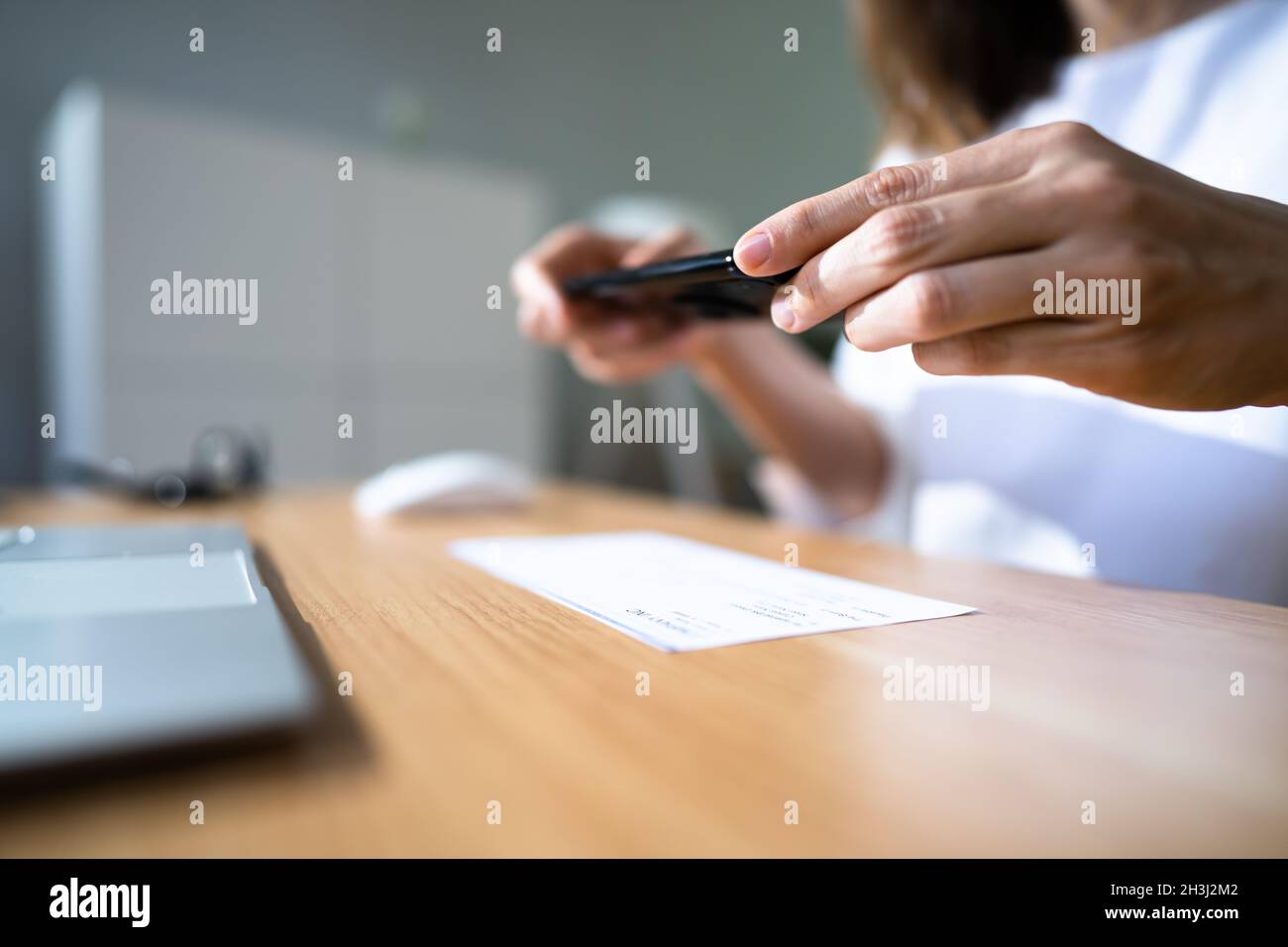 Remote Check Deposit Using Mobile Remote. Online Capture Stock Photo ...