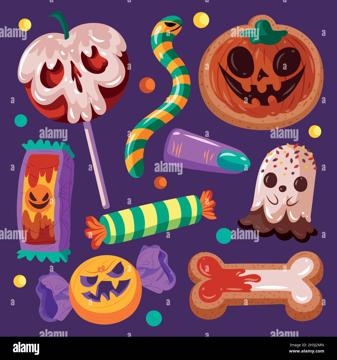 Hand Drawn Flat Halloween Candy Collection Vector Design Illustration