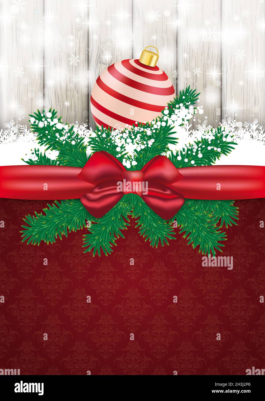 Christmas Card Ash Wood Red Ribbon Ornaments Stock Photo - Alamy