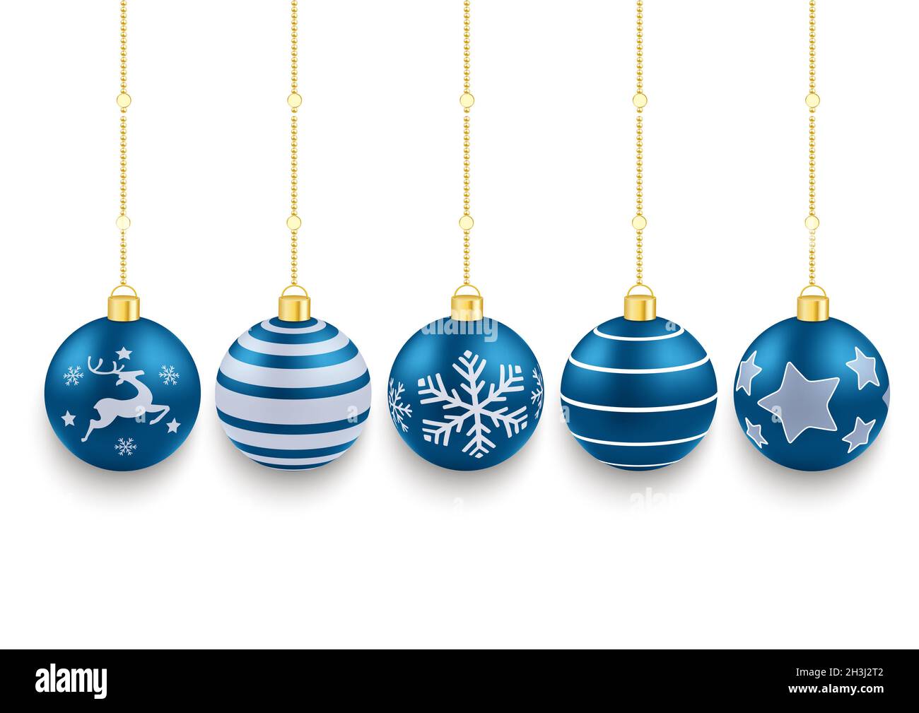 5 Blue Christmas Baubles White Background Stock Photo - Alamy