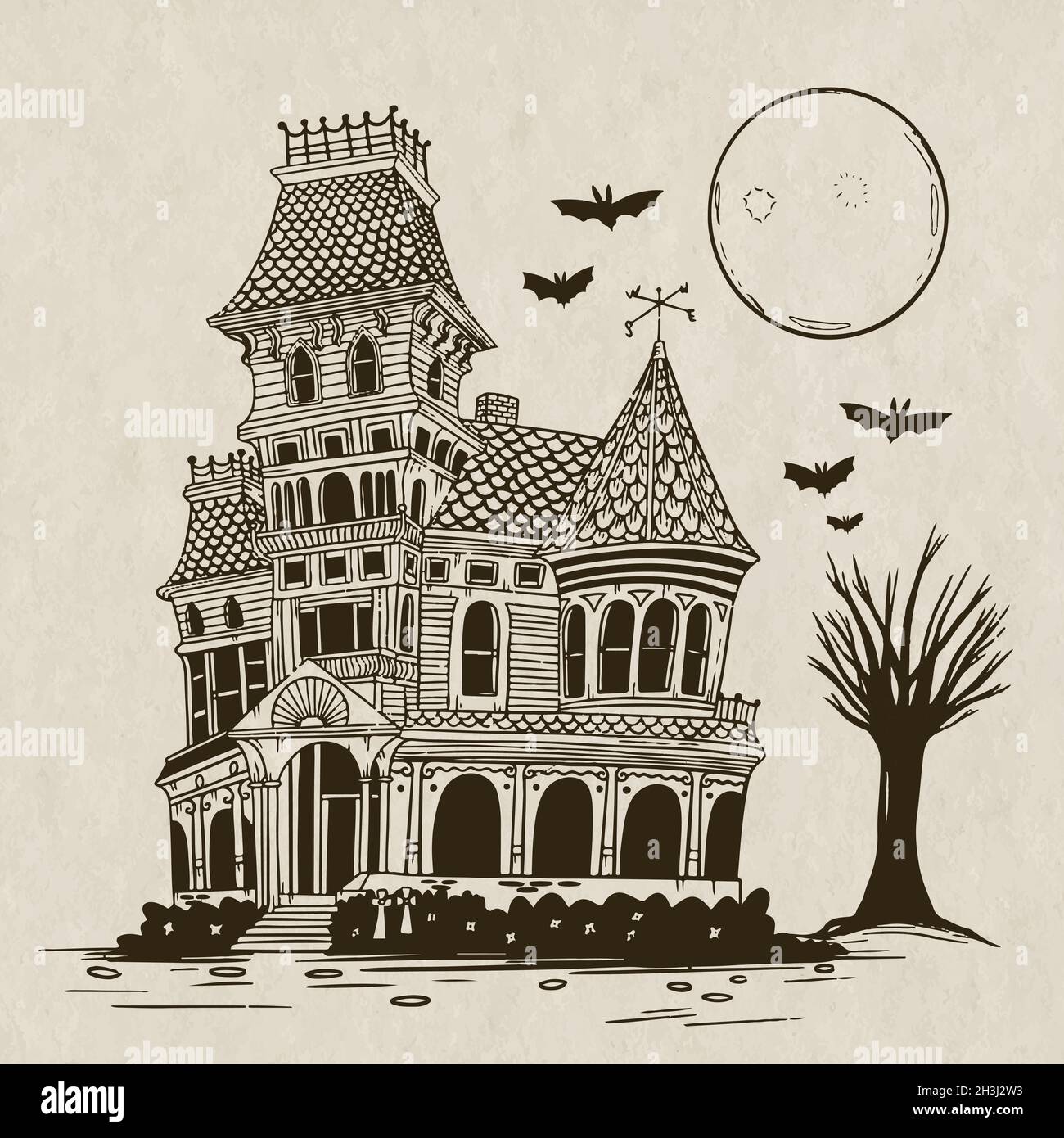 hand drawn halloween house vector design illustration Stock Vector ...