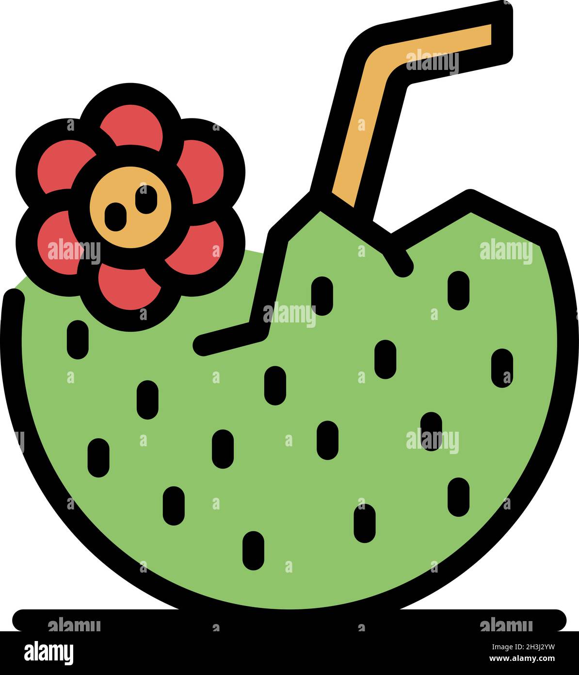 Coconut with a straw icon. Outline coconut with a straw vector icon ...